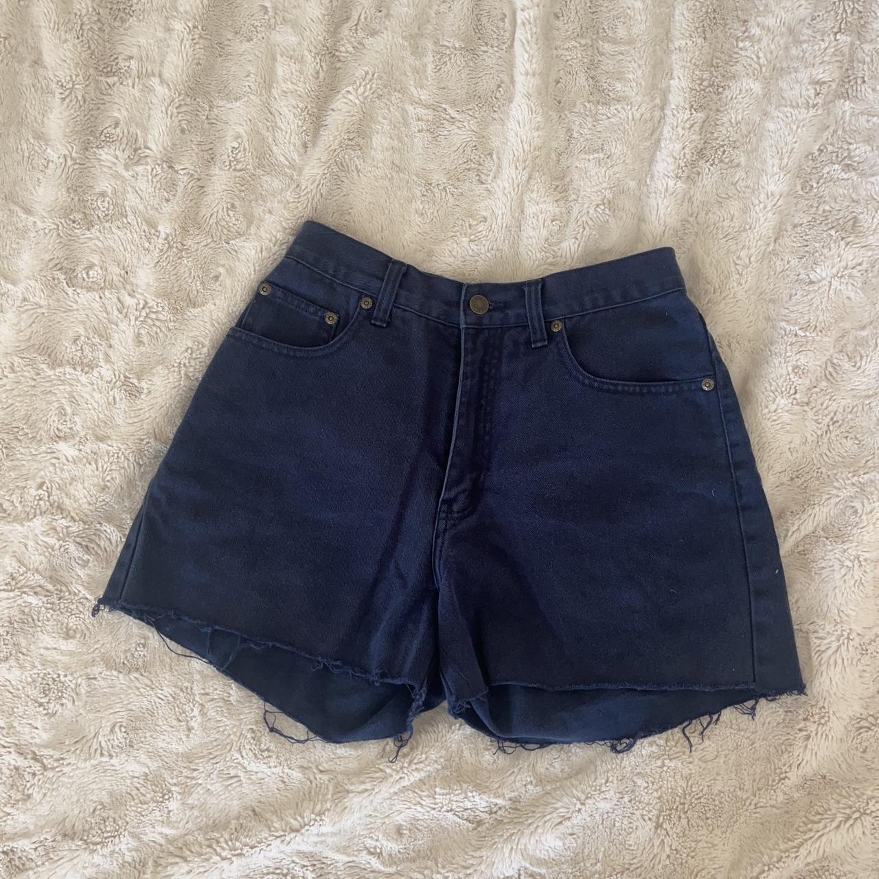 Eddie Bauer Denim Shorts Navy blue with a raw hem... - Depop