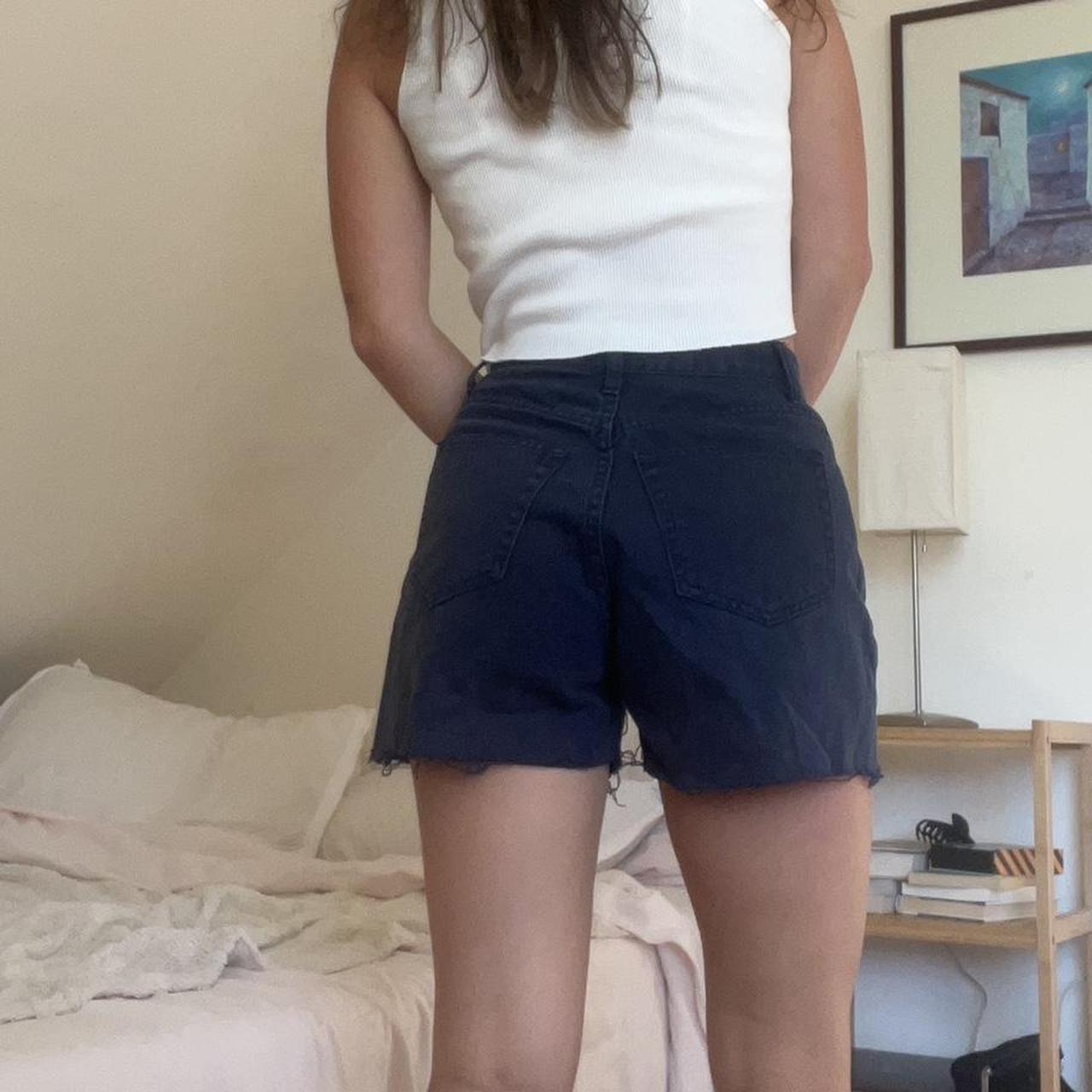 Eddie Bauer Denim Shorts Navy blue with a raw hem... - Depop