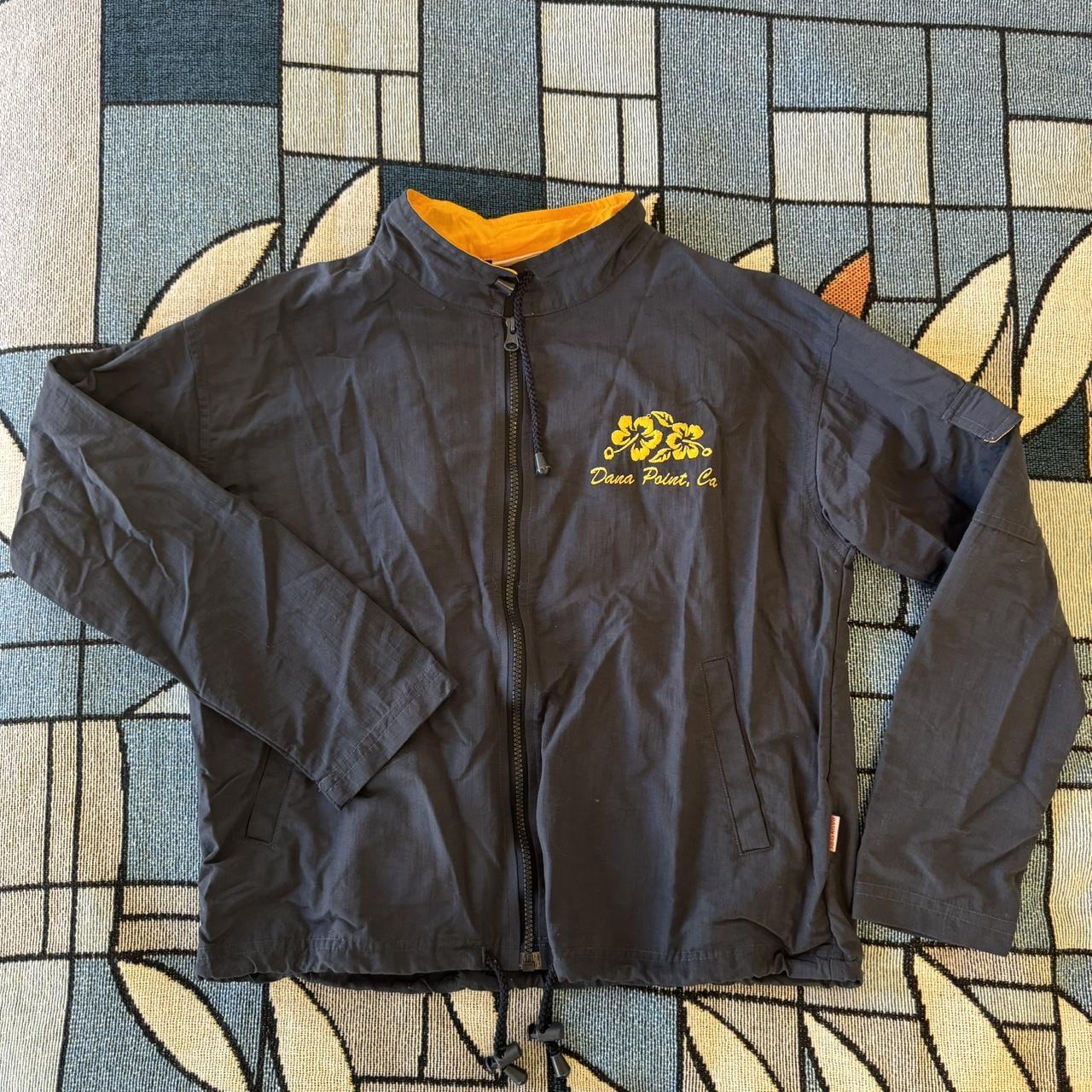 Vintage navy nylon swishy jacket with Dana point... | Depop