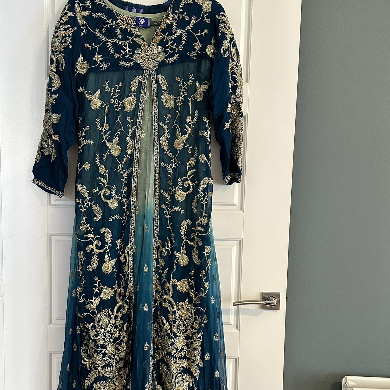 Blue and gold embellished Asian, Pakistani, Indian... - Depop