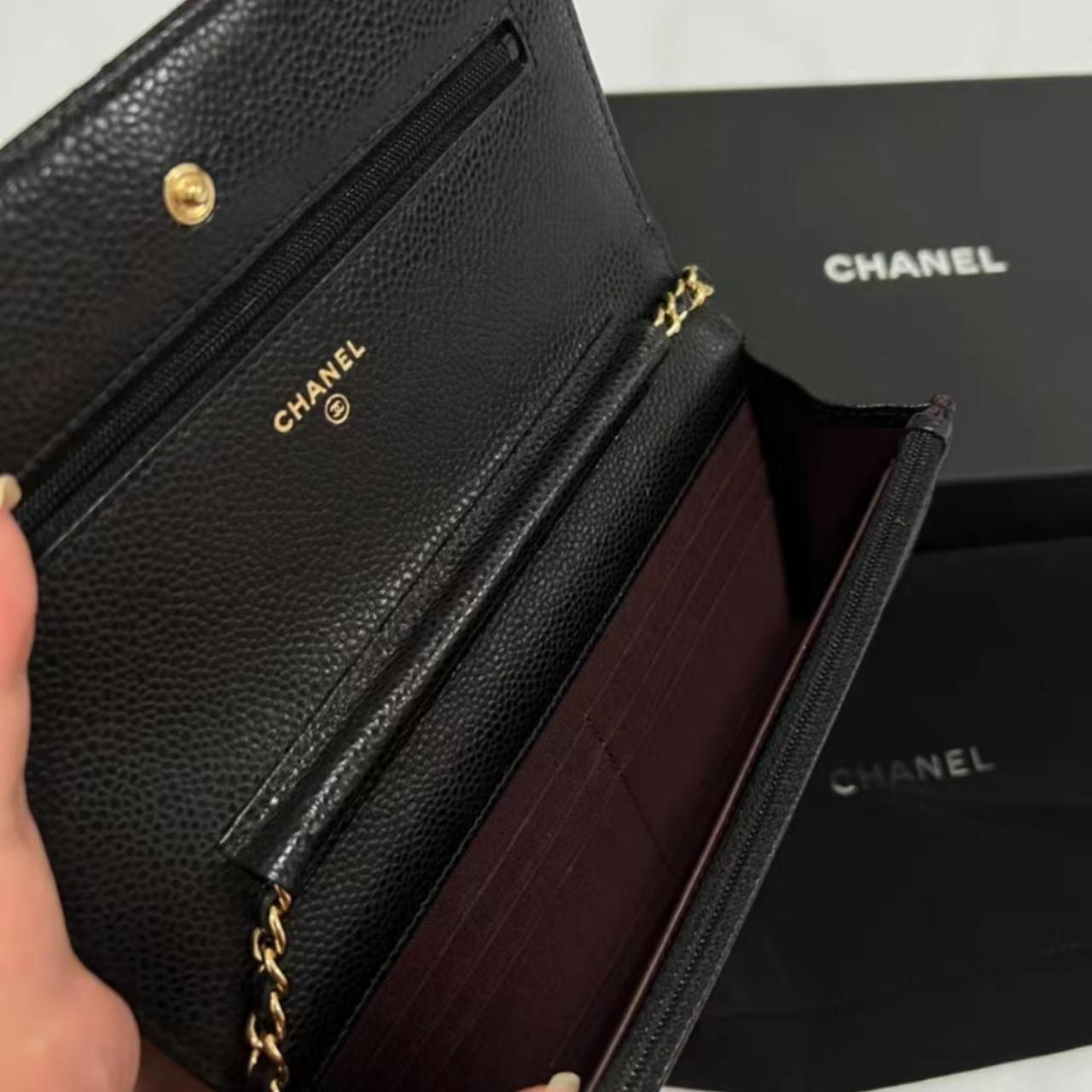 Chanel/Chanel black gold lychee grain cowhide... - Depop