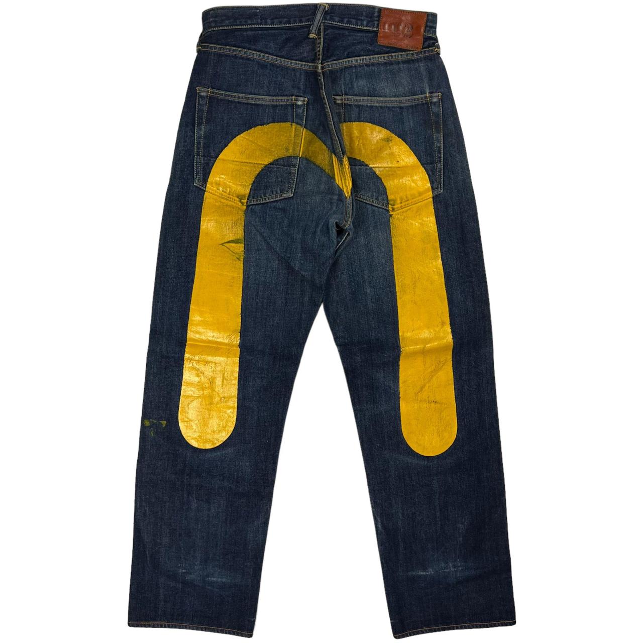 OG Evisu Yellow Daicock Hand-Painted Baggy-Fit Denim... - Depop