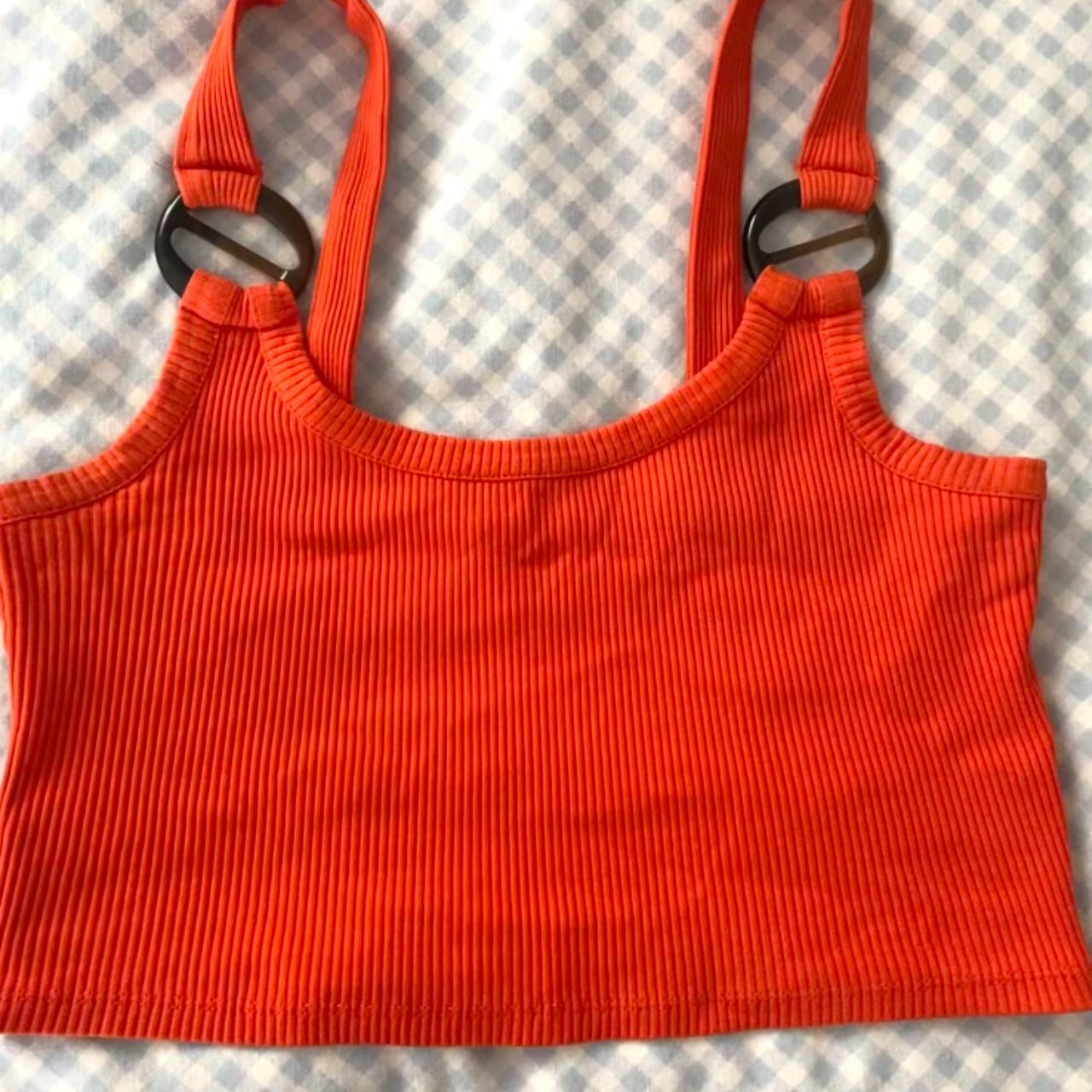 Ribbed orange crop top Has a cute buckle accessory... - Depop