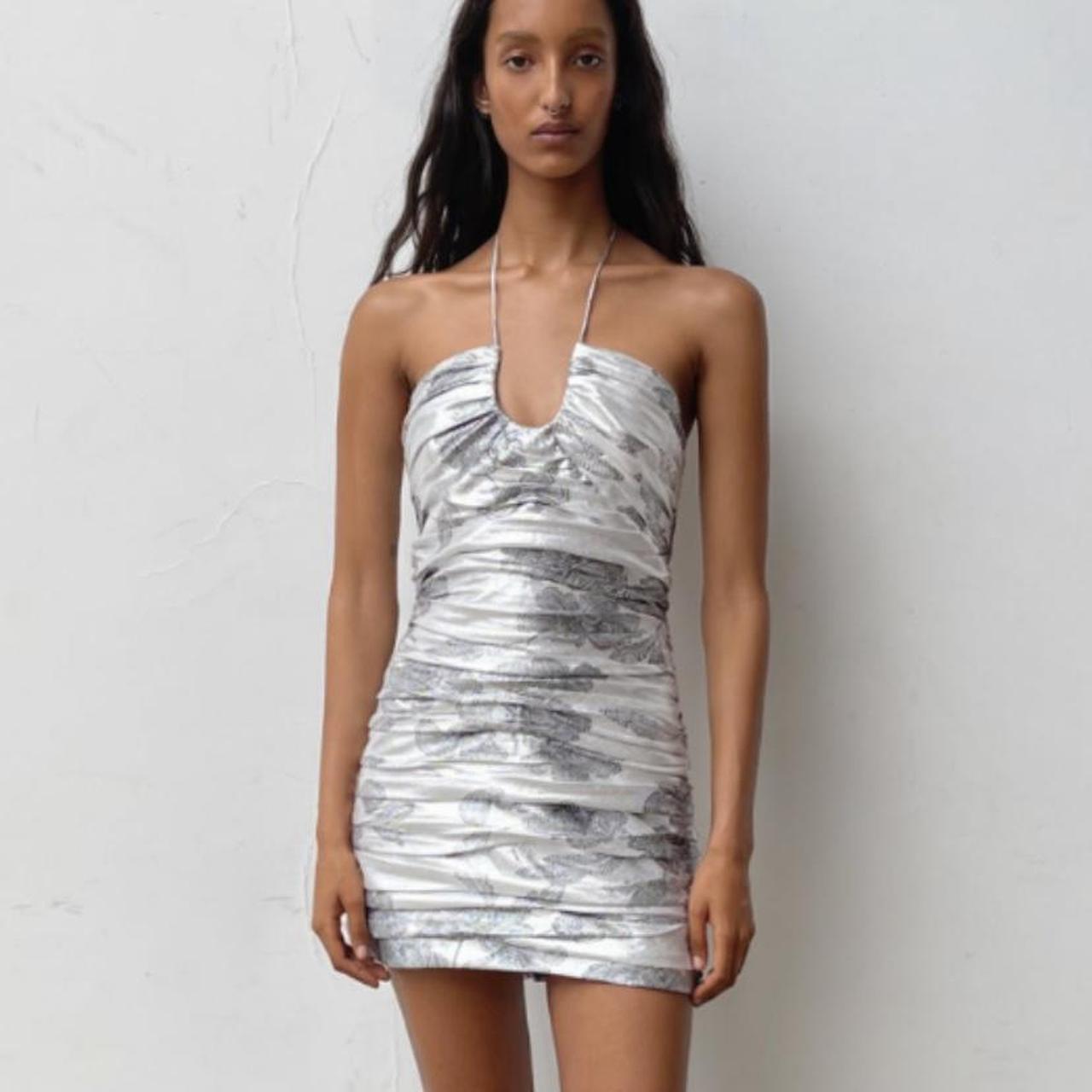 Zara draped metallic thread dress size XS Brand new... - Depop
