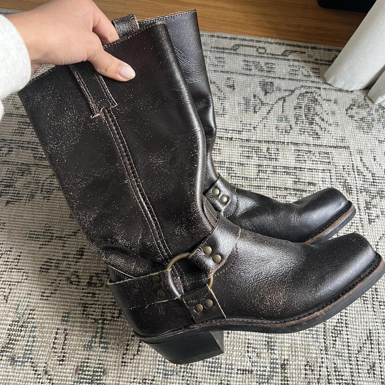 Vintage FRYE Brown Leather MOTORCYCLE BOOTS SIZE... - Depop