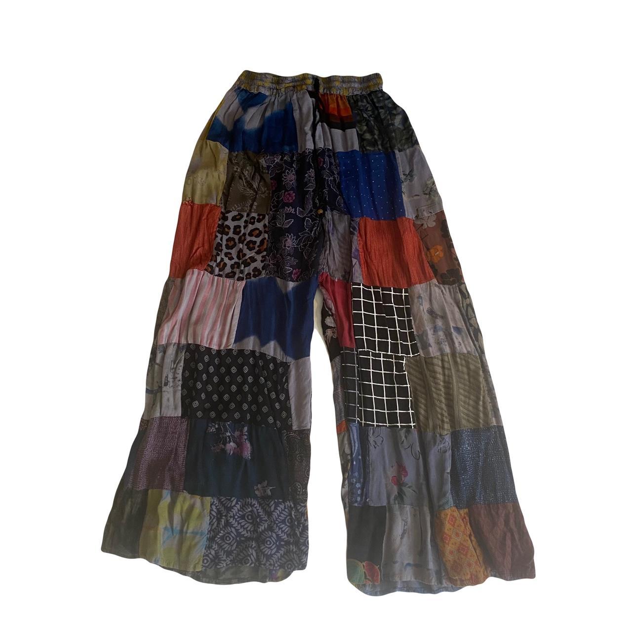 cute patchwork flowy pants fits size s/m - Depop