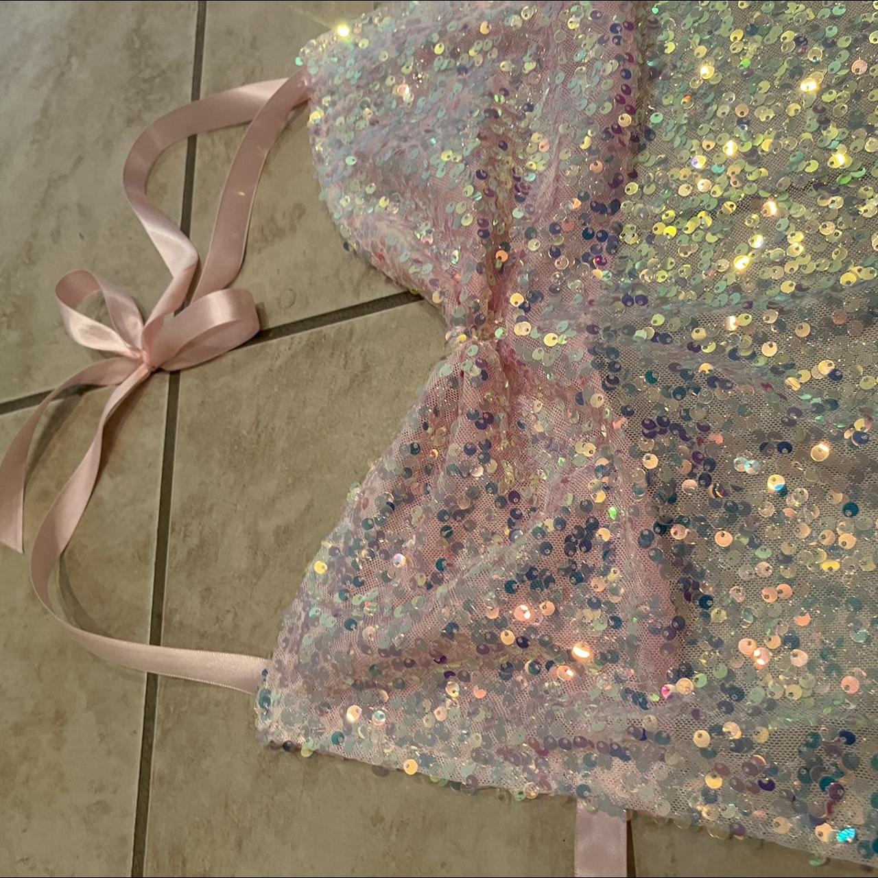 HANDMADE pink sequin sparkle halter top, open... - Depop