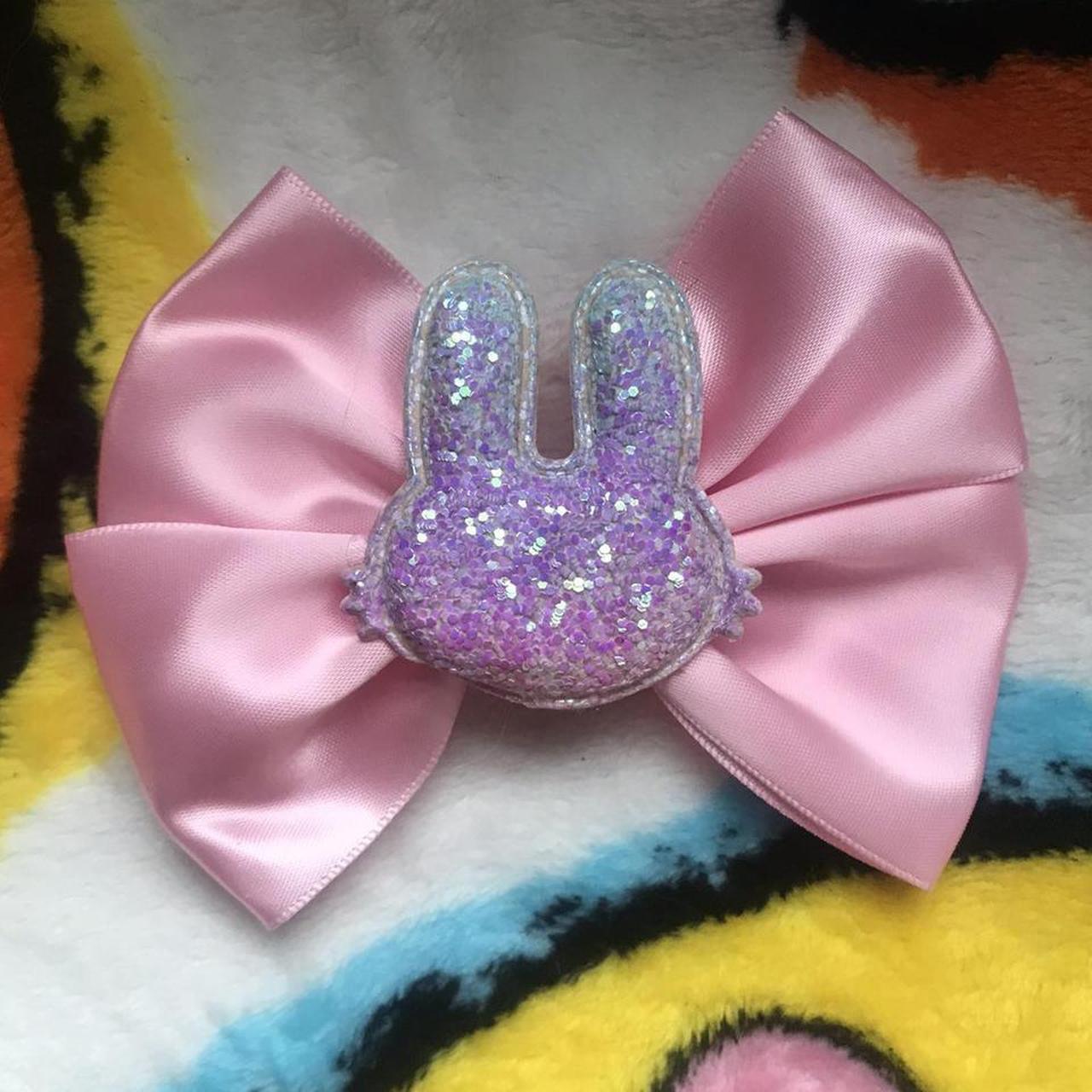 Pastel pink glitter bunny rabbit hair bow Roughly... - Depop