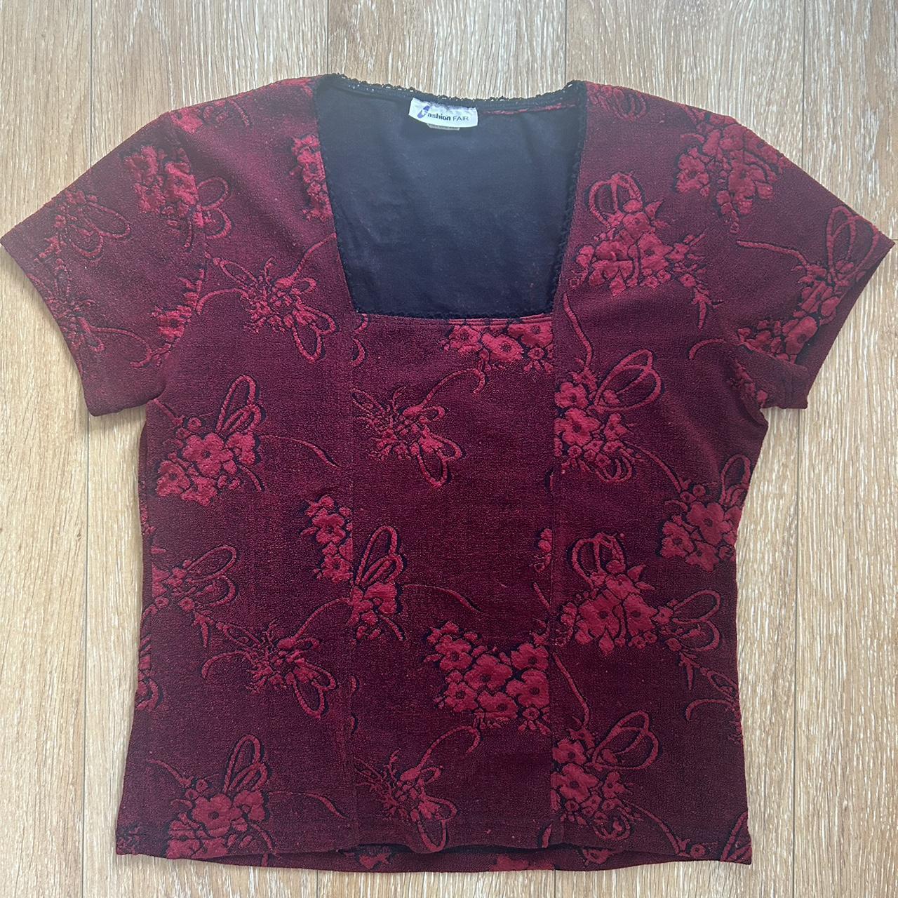 Vintage red flower top ️ Thick nice material... - Depop