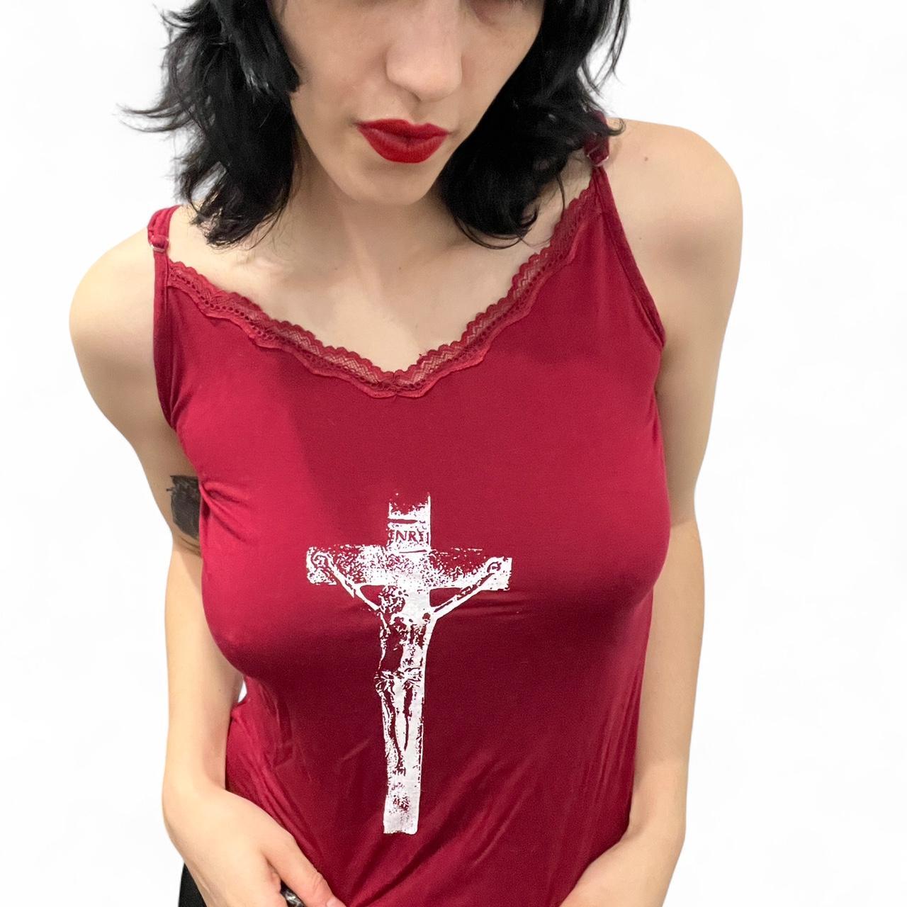 Red Cross Catholic Jesus Tank ️ Hand printed. Size... | Depop