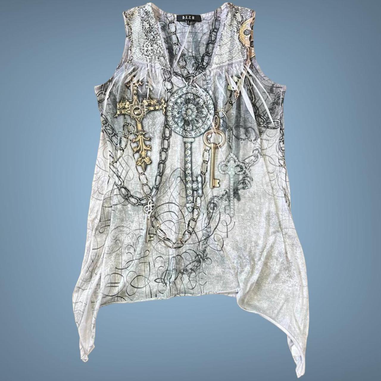 Y2k Keys chains and tribal diamonds all over graphic... | Depop