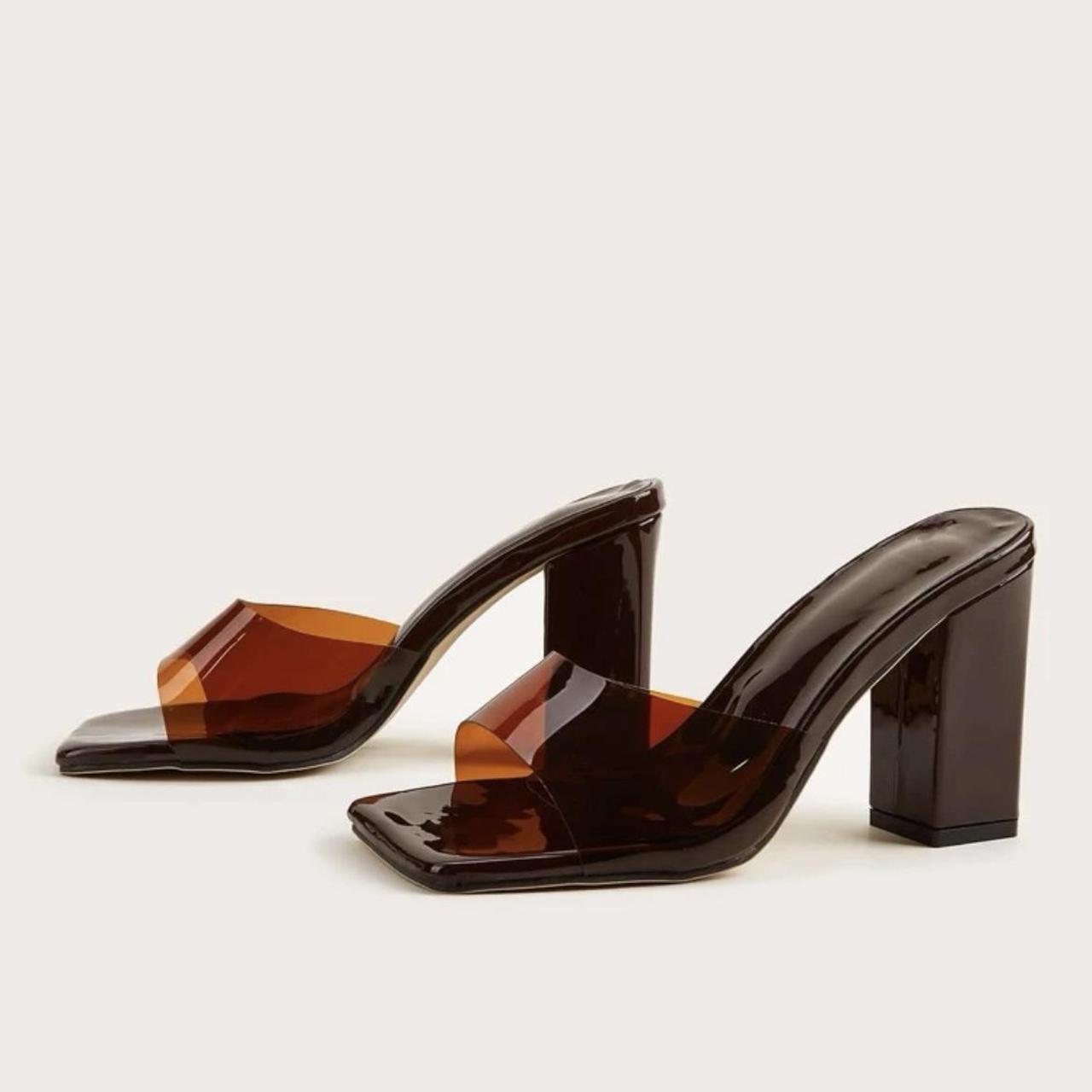 brown chunky transparent open-toed mules made of PVC... - Depop