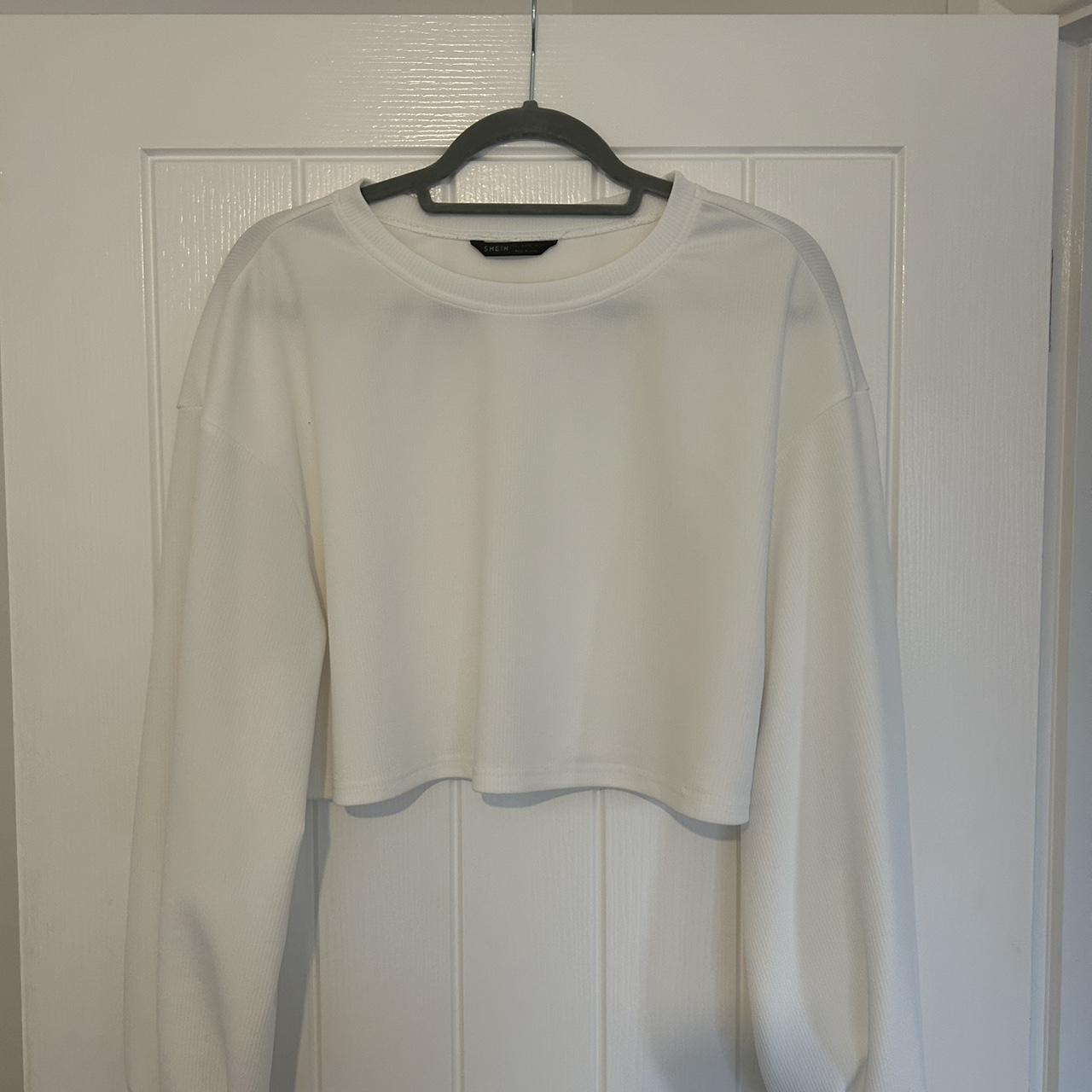 Shein - white cropped long sleeved ribbed top.... - Depop