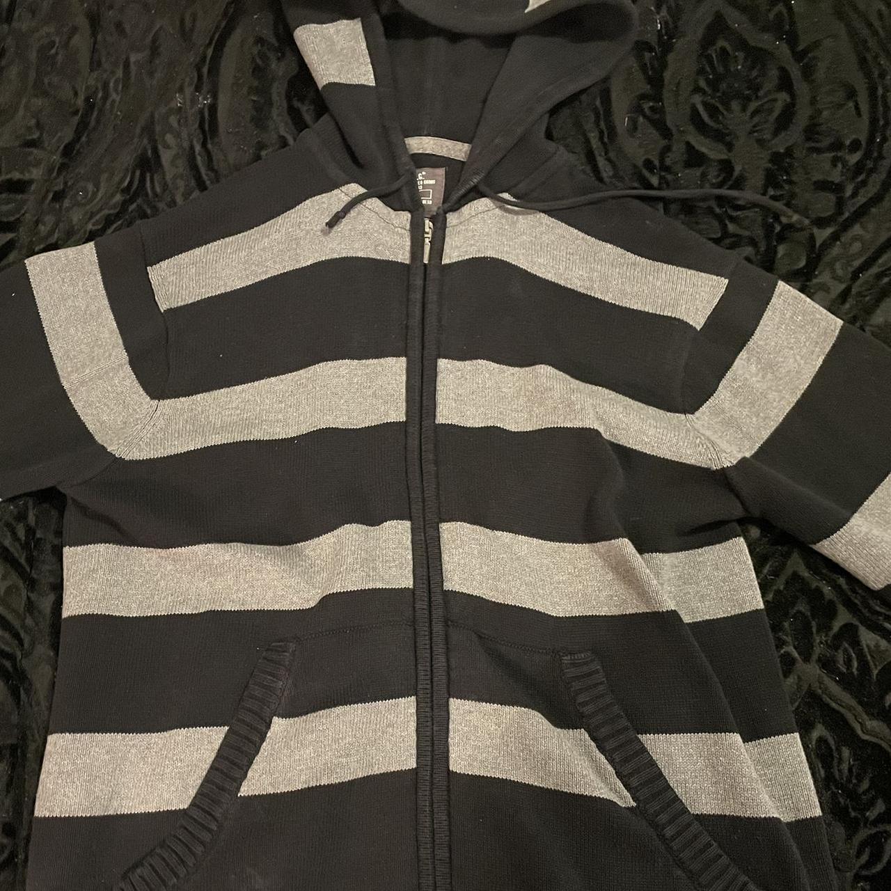 Emo Grunge black and grey striped zip up hoodie... - Depop