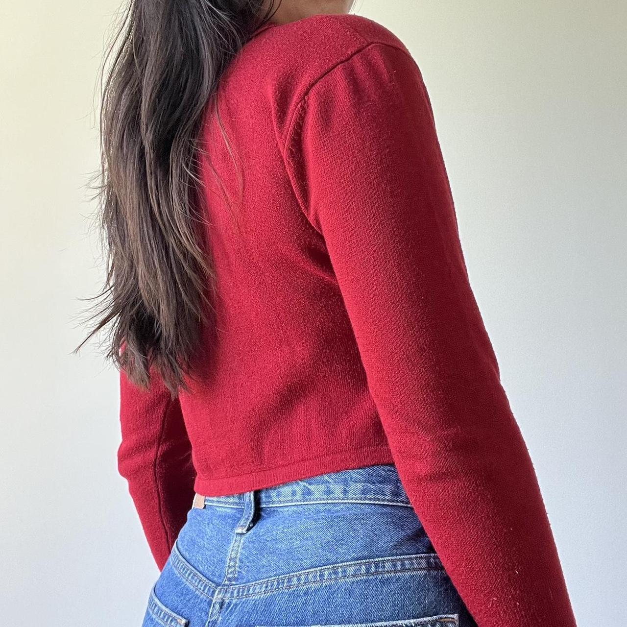 little cherry red sweater | v neck, buttons are... - Depop