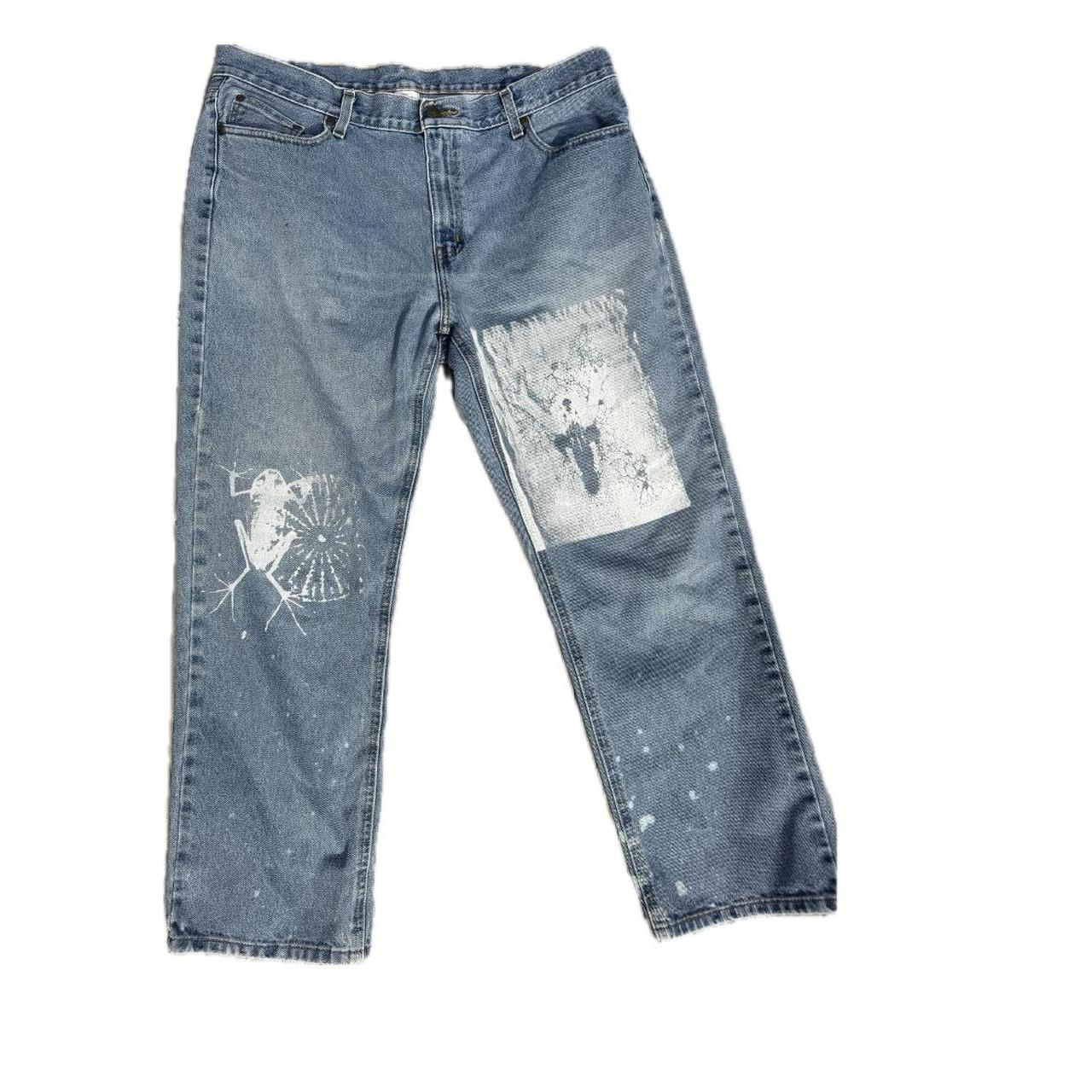 38x30 Screenprinted jeans #indie #art #screenprint - Depop