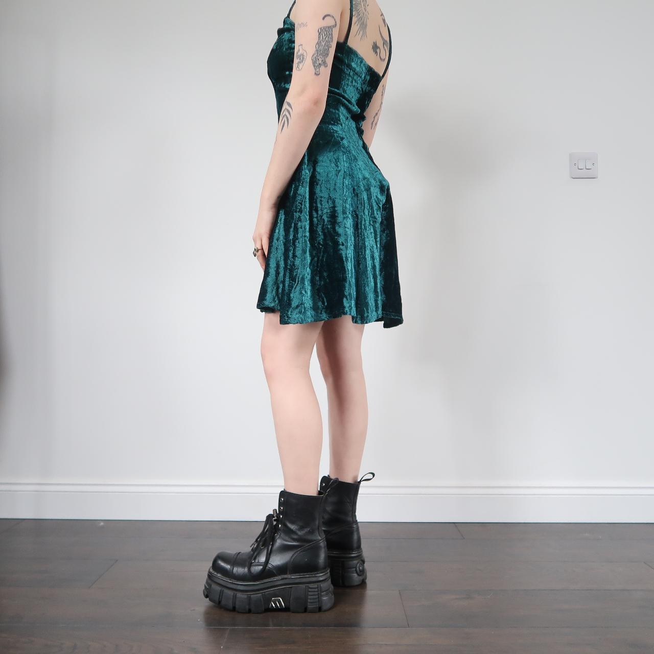 Vintage teal velvet button down mini dress Labelled... - Depop