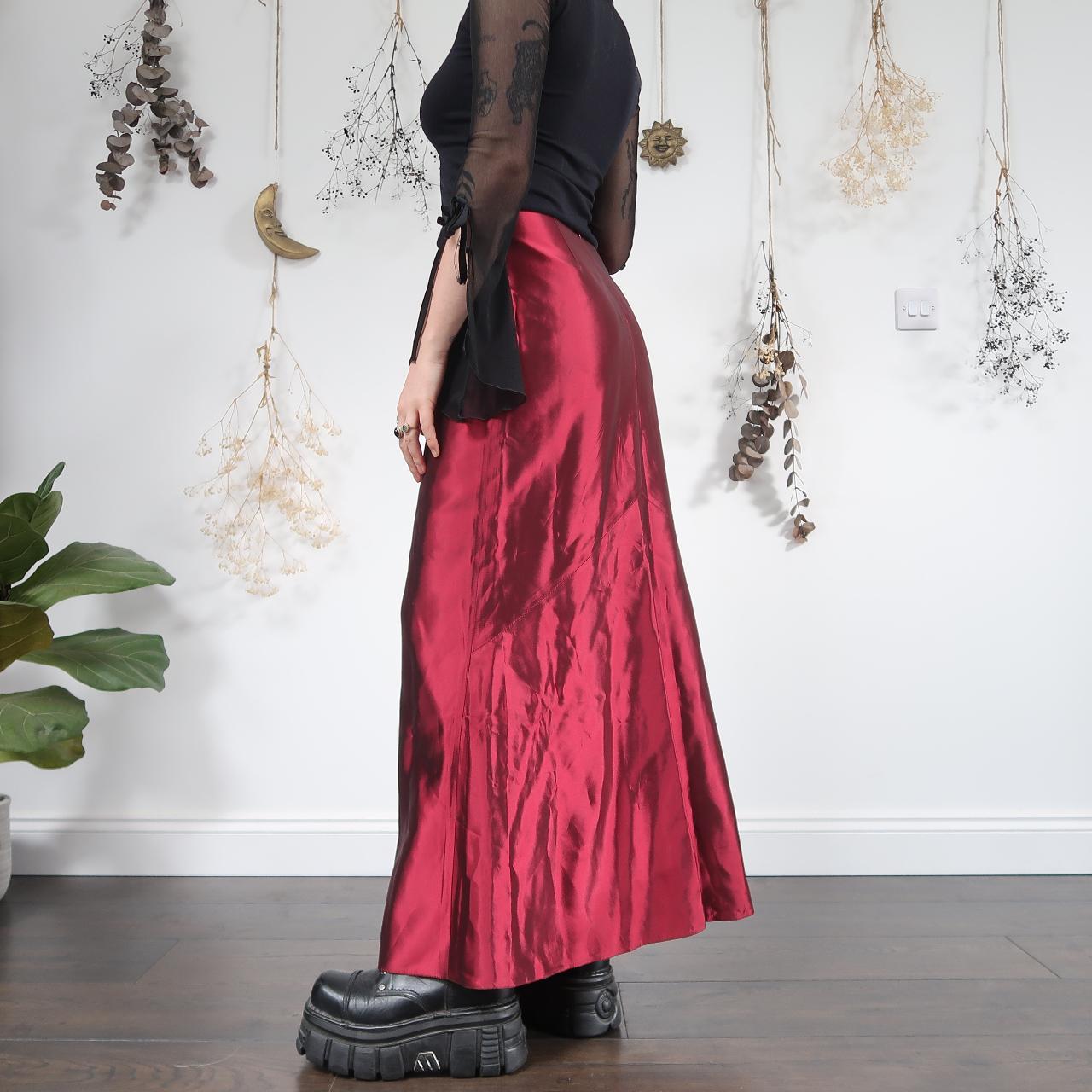 Vintage deep red iridescent maxi skirt Best fit... - Depop