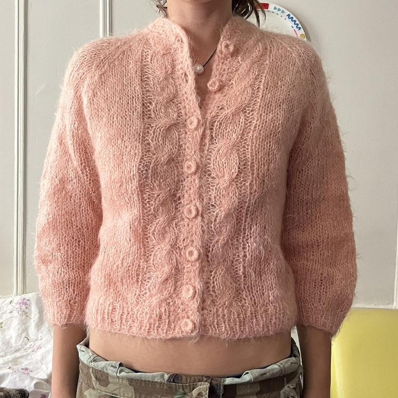 Delicious pink mohair cardigan Size small ish - Depop