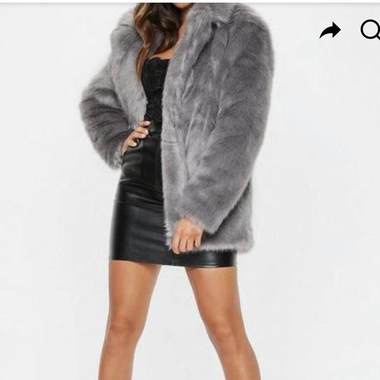 Missguided Grey Faux Fur Coat Depop