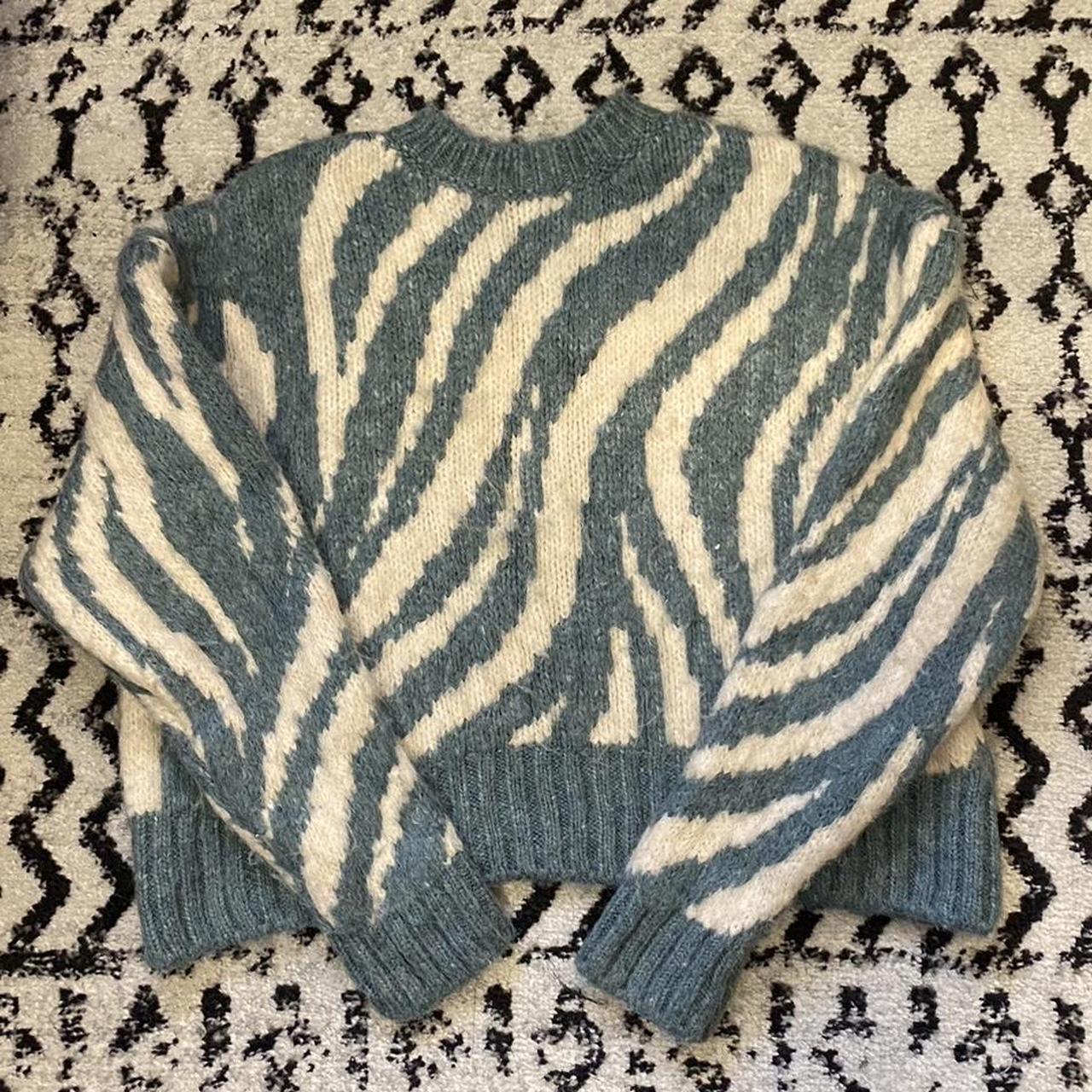 Super thick blue zebra print sweater from Zara Size... - Depop