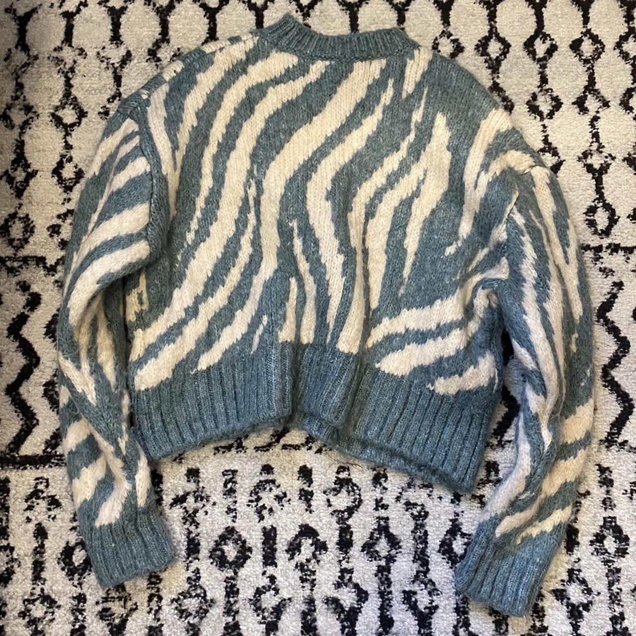 Super thick blue zebra print sweater from Zara Size... - Depop