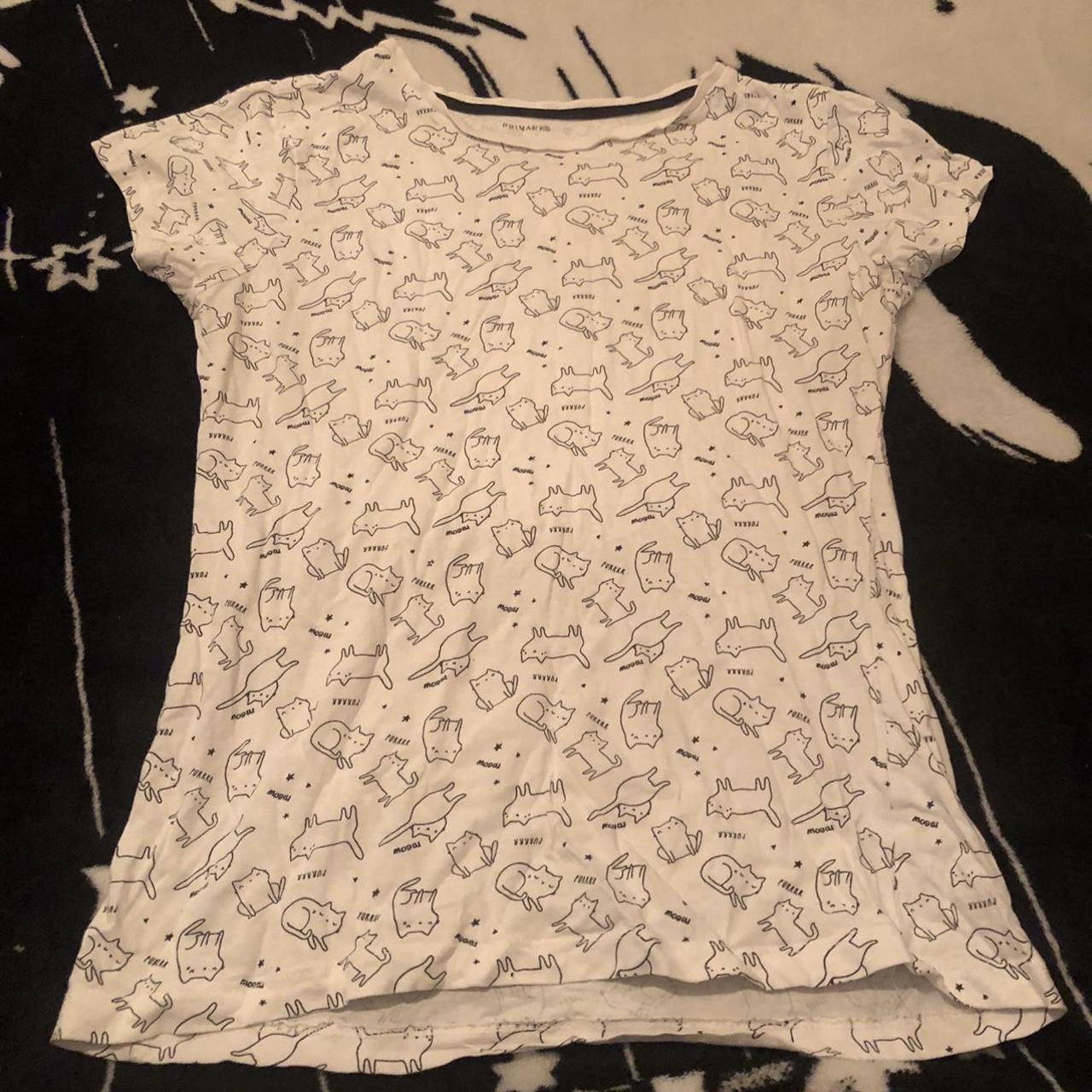 Primark cute white cotton cat print t-shirt. Size... - Depop