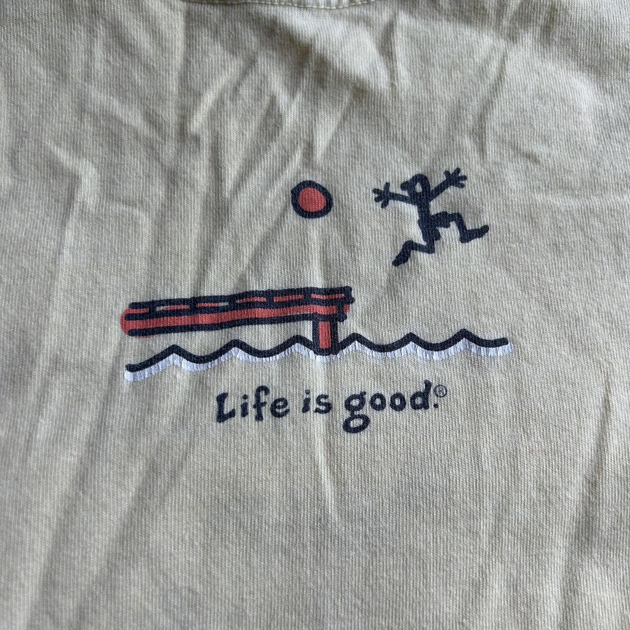 Life is Good Women's Yellow and Cream T-shirt | Depop