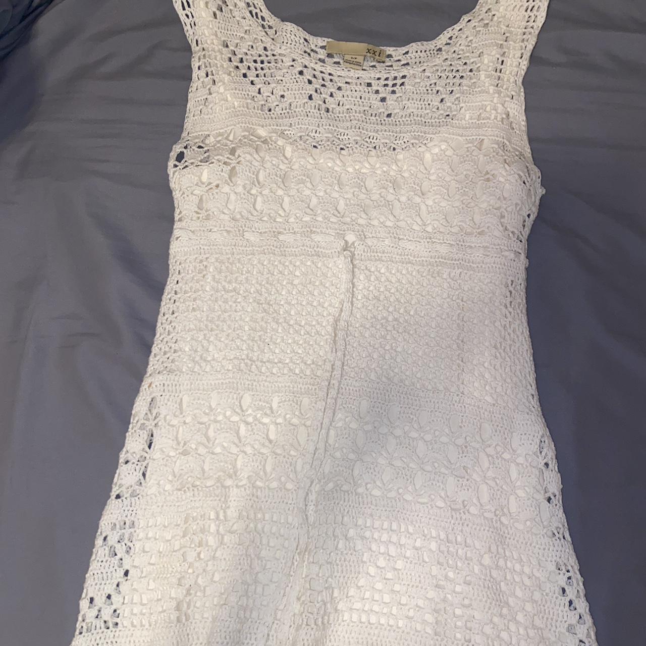 white croquet vintage dress with lining literally... - Depop