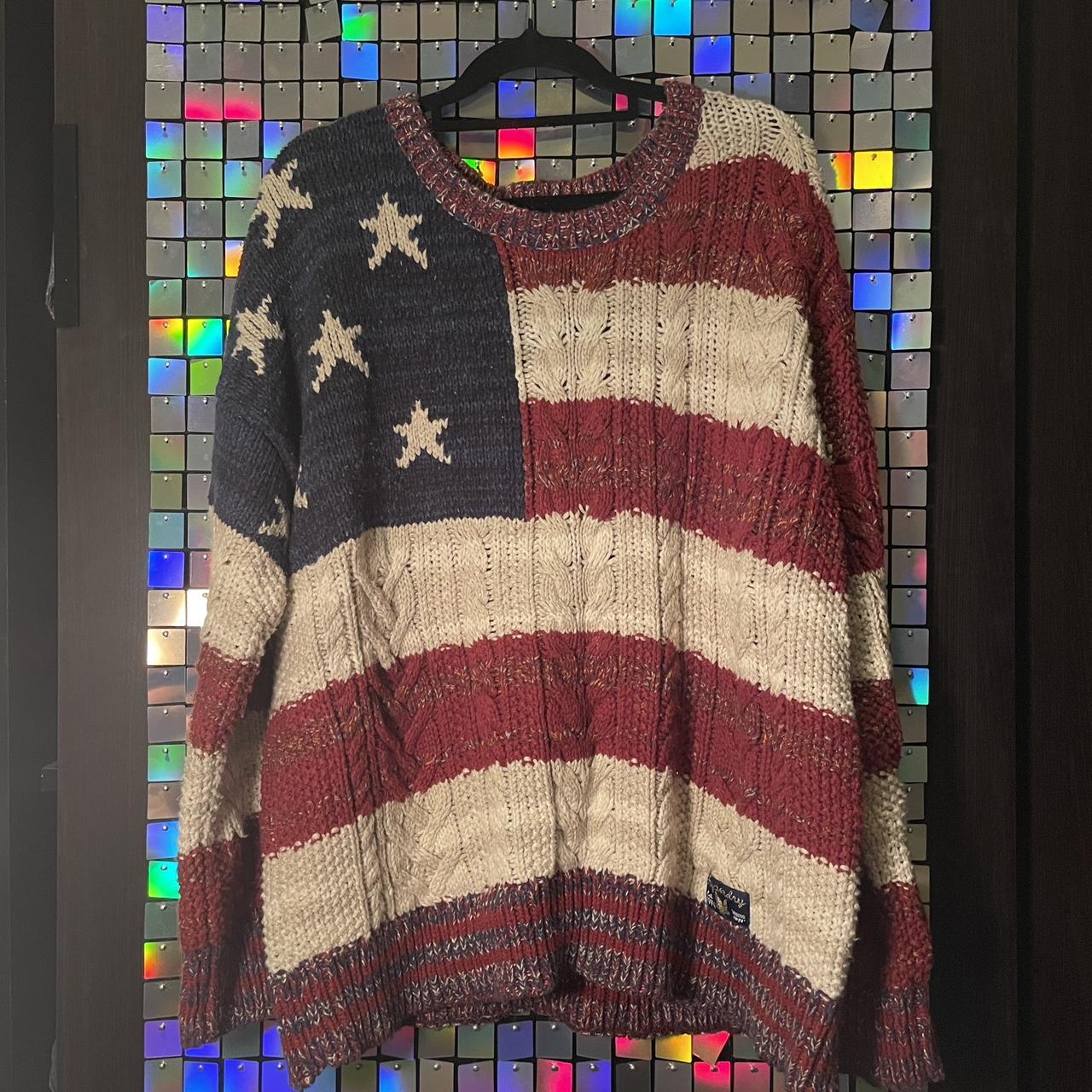 Super dry cosy cable knit American flag jumper - Depop