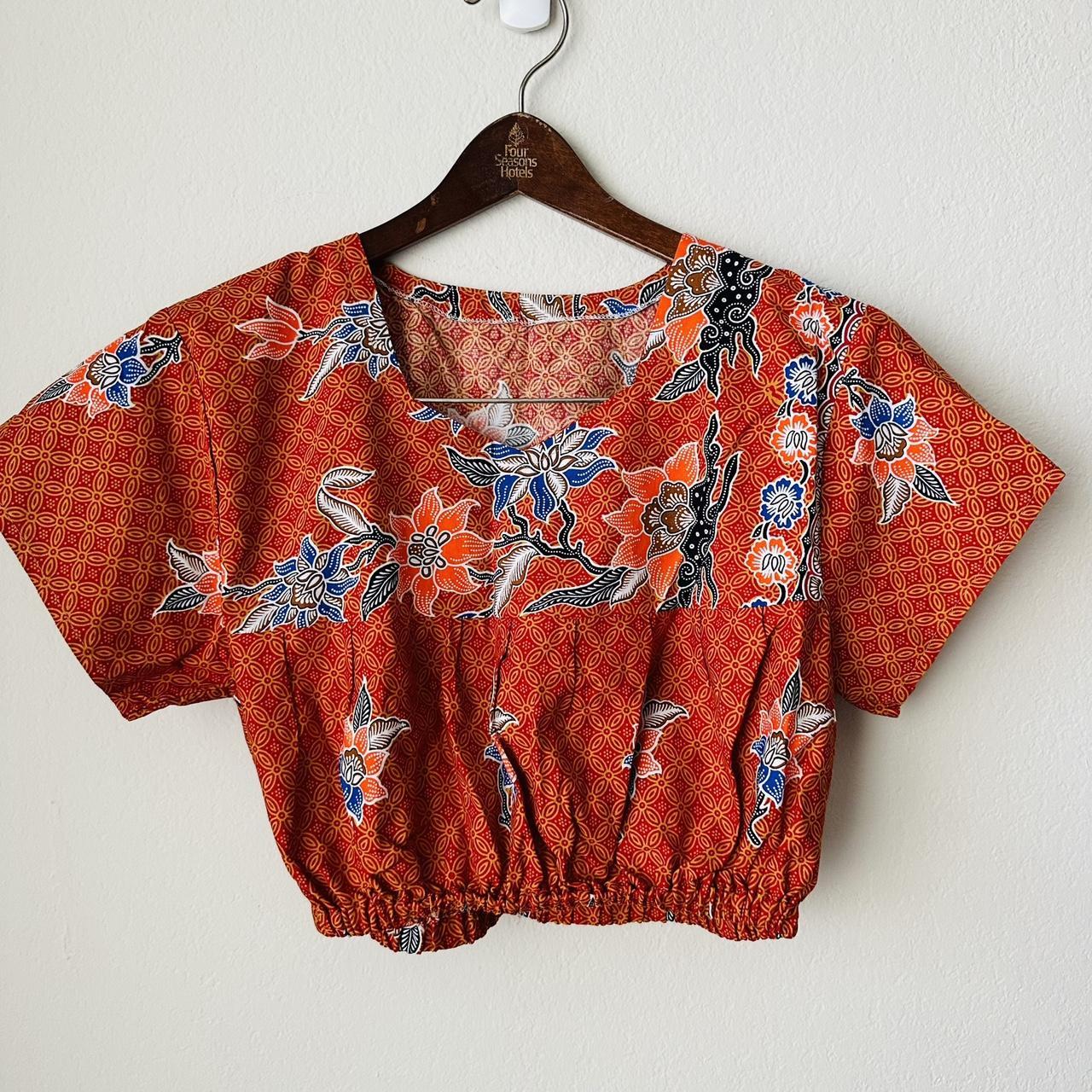 Handmade crop top, made with vintage fabric. Fits... - Depop