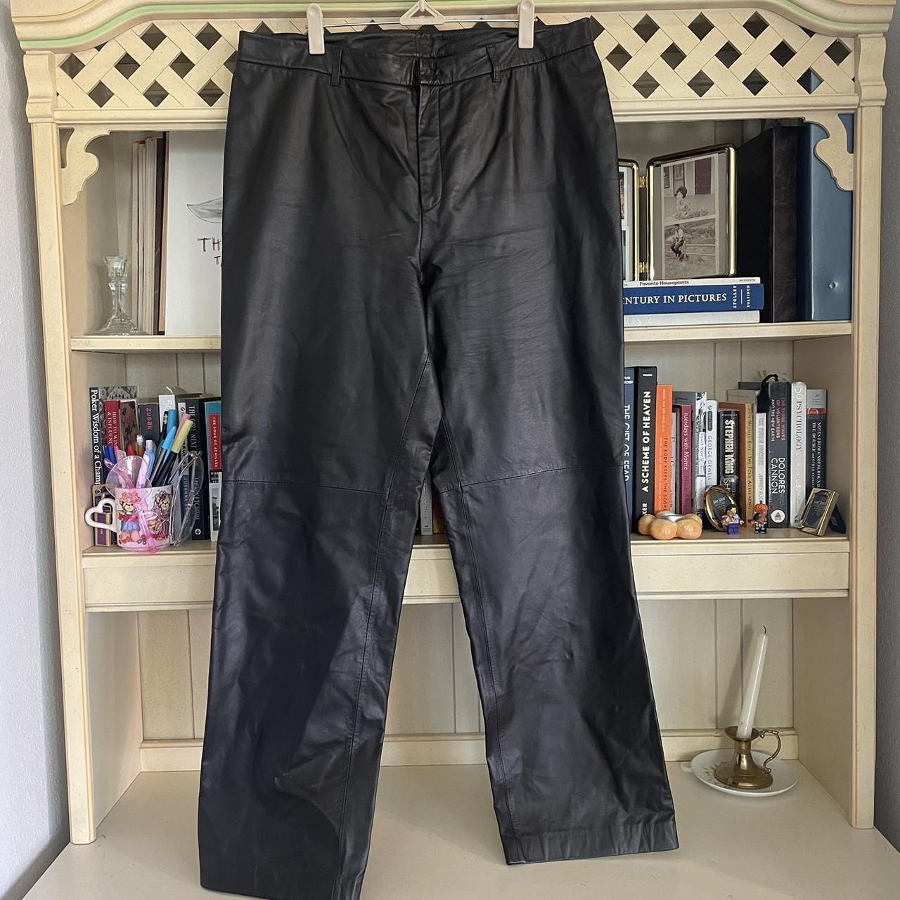 Vintage Leather Pants Button, clasp and zip for... | Depop