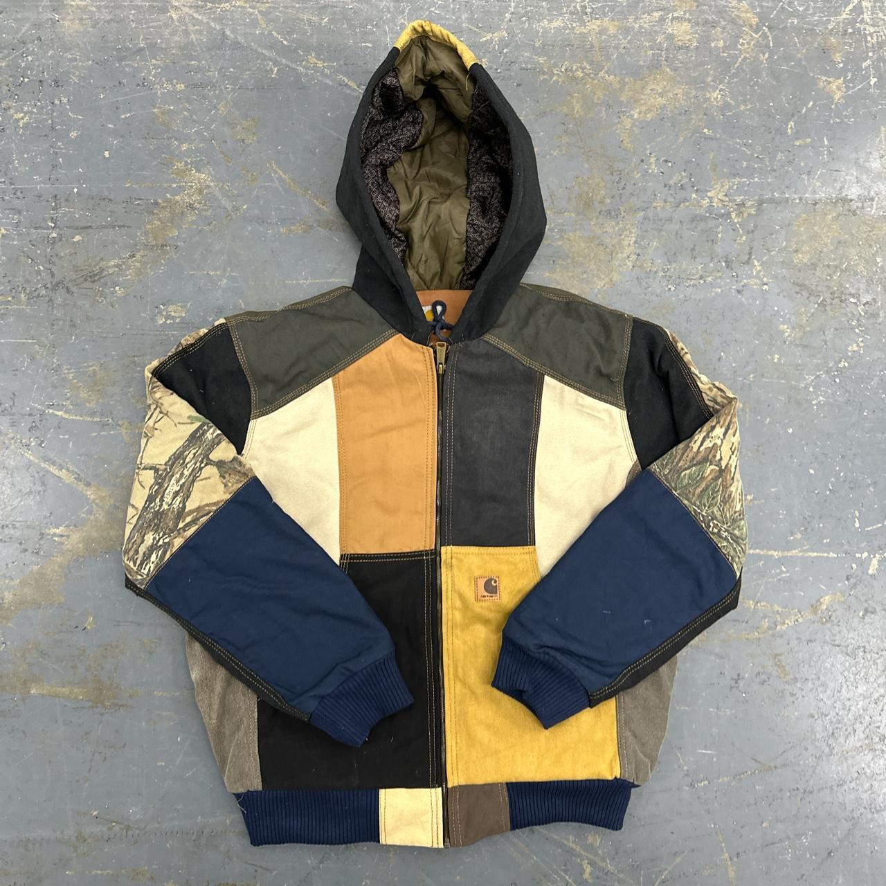 Reworked vintage carhartt patchwork workwear jacket... - Depop