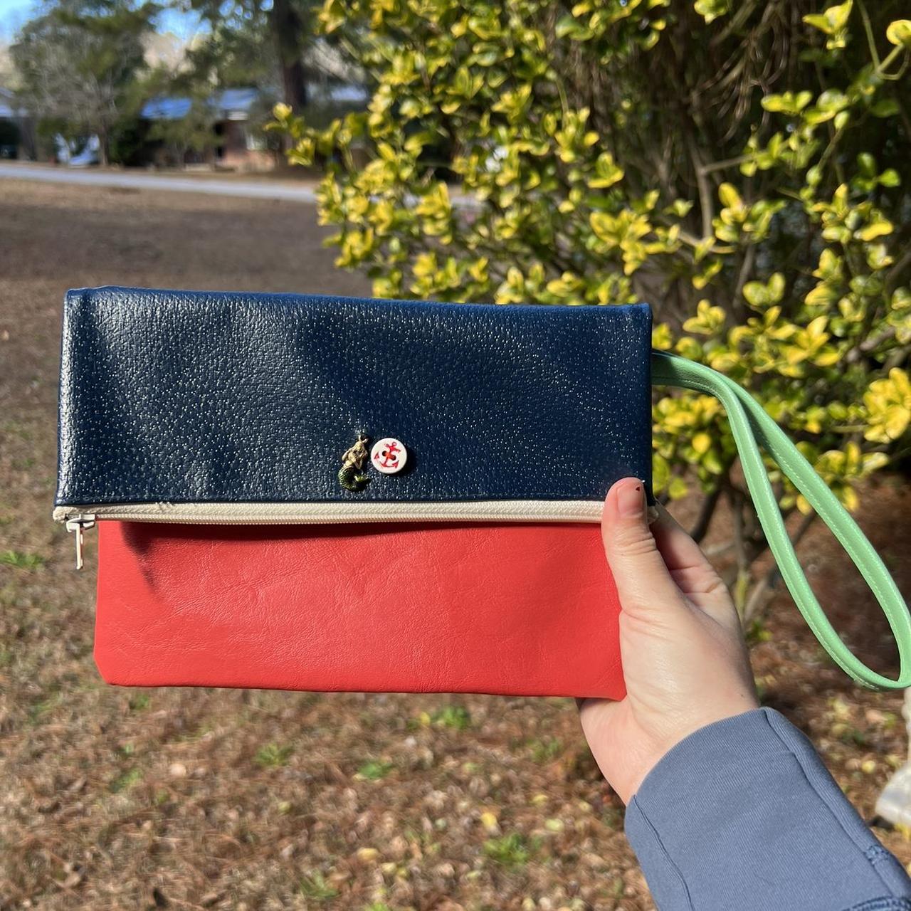Red and navy blue handmade mermaid purse 9x6 when... - Depop