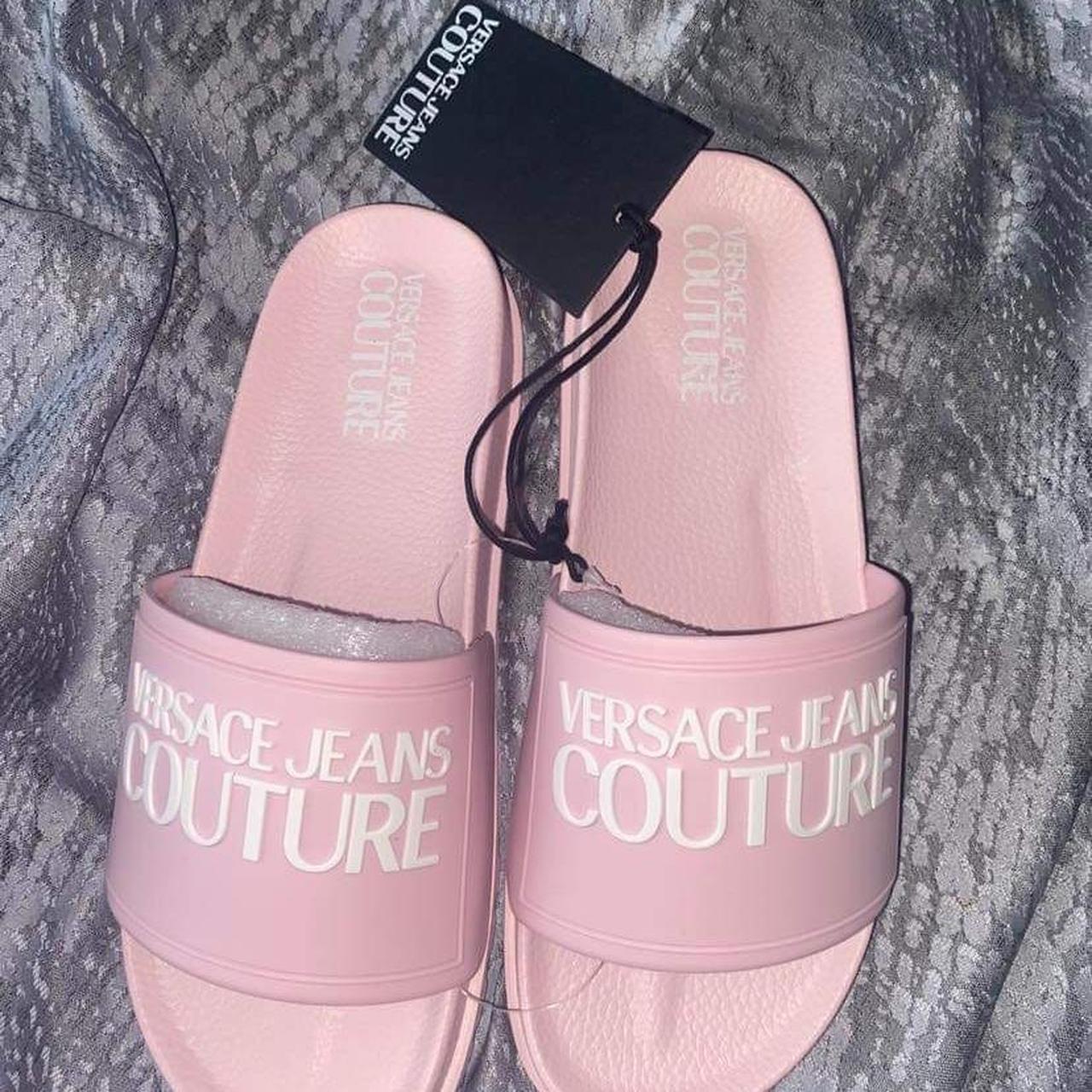 Pink Versace sliders Amazing condition Small mark... - Depop