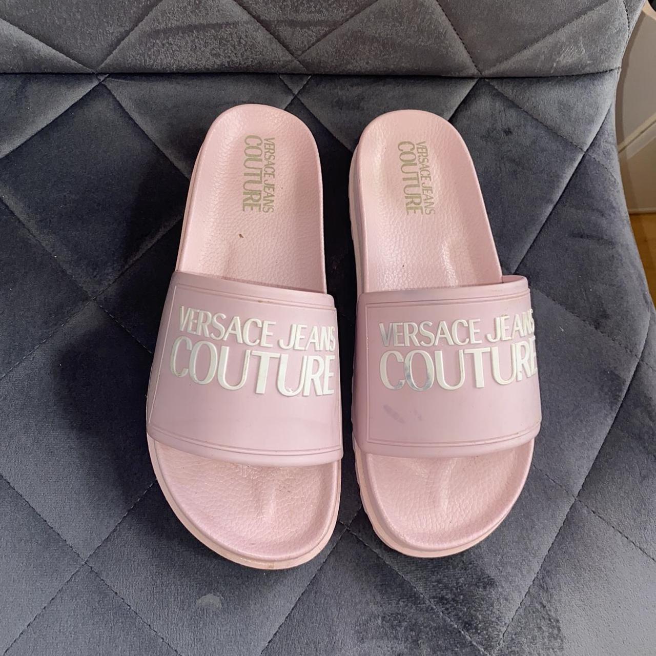 Pink Versace sliders Amazing condition Small mark... - Depop