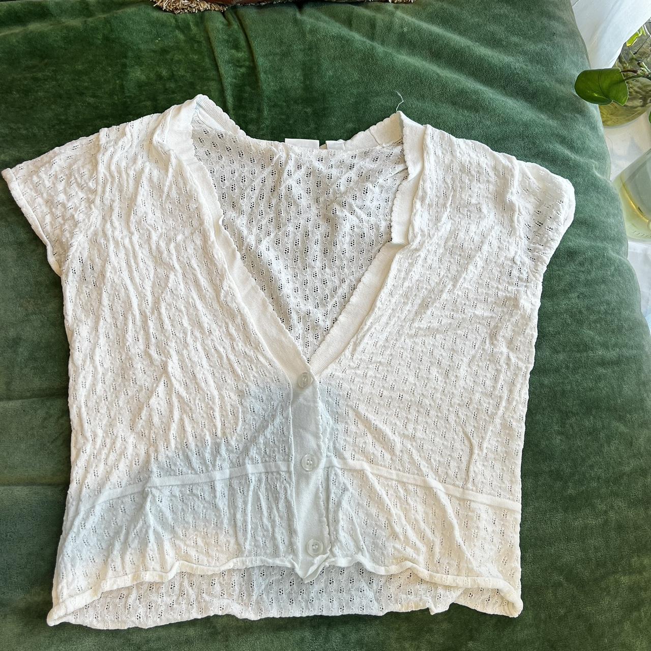 white short sleeve cardigan size XL - Depop