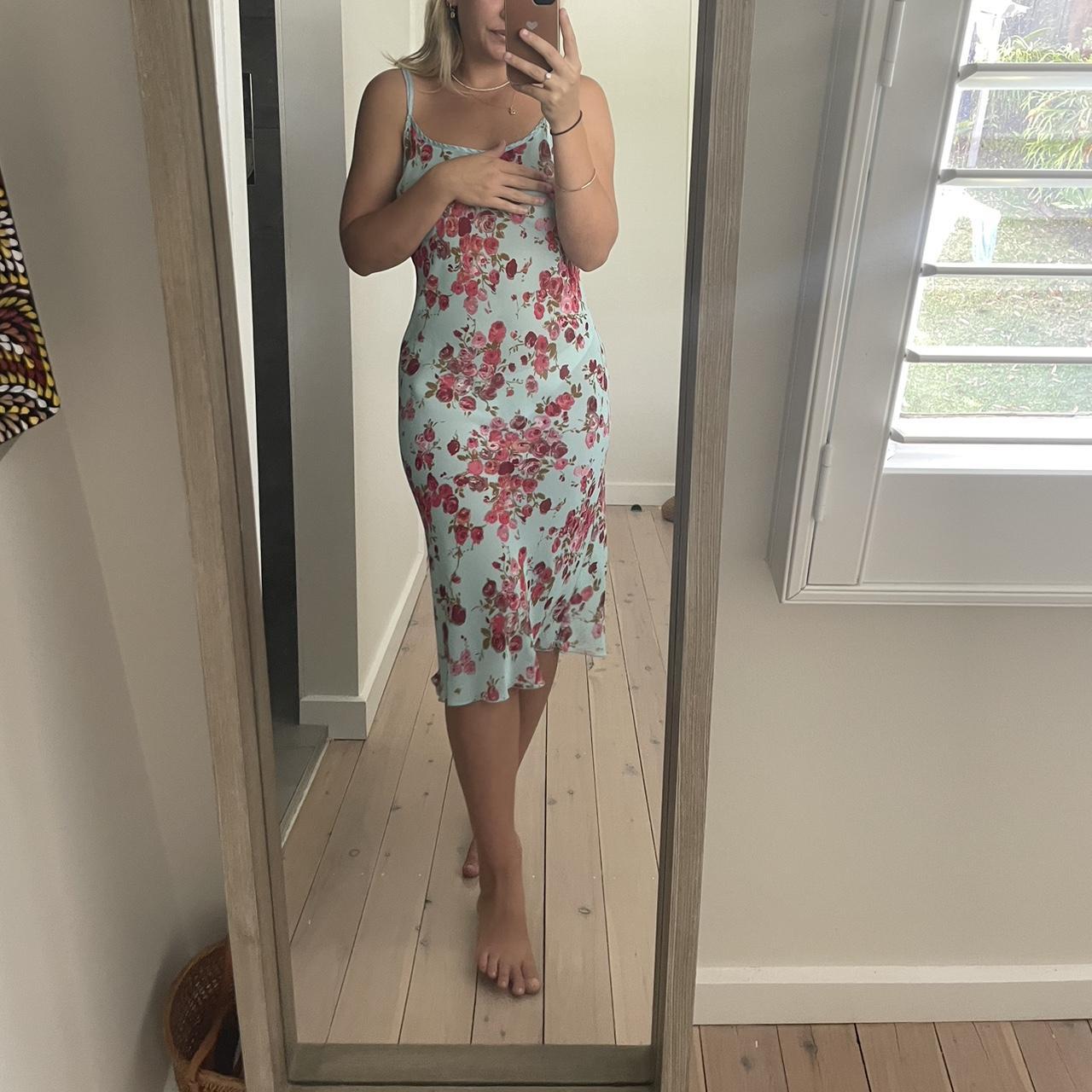 Shear blue rose dress Marked size 12 - shown on a... - Depop