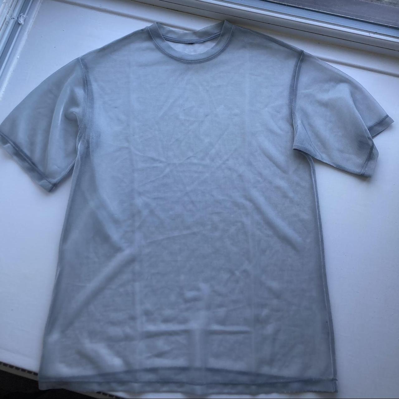 H&M oversized grey mesh top, size M, took the label... - Depop