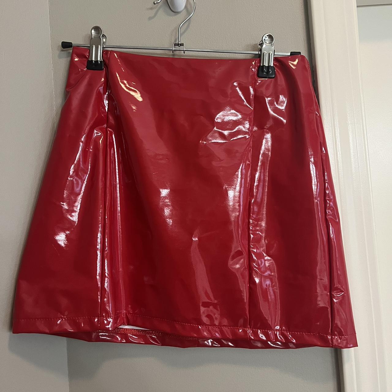 Red latex vinyl mini skirt Tagged dollskill for... - Depop