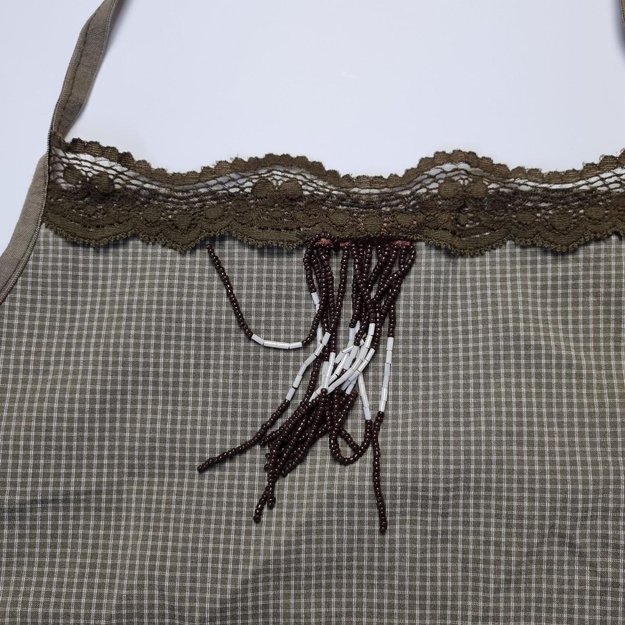 Vintage Gigham Open Back Strap Cami Top. Khaki and... - Depop