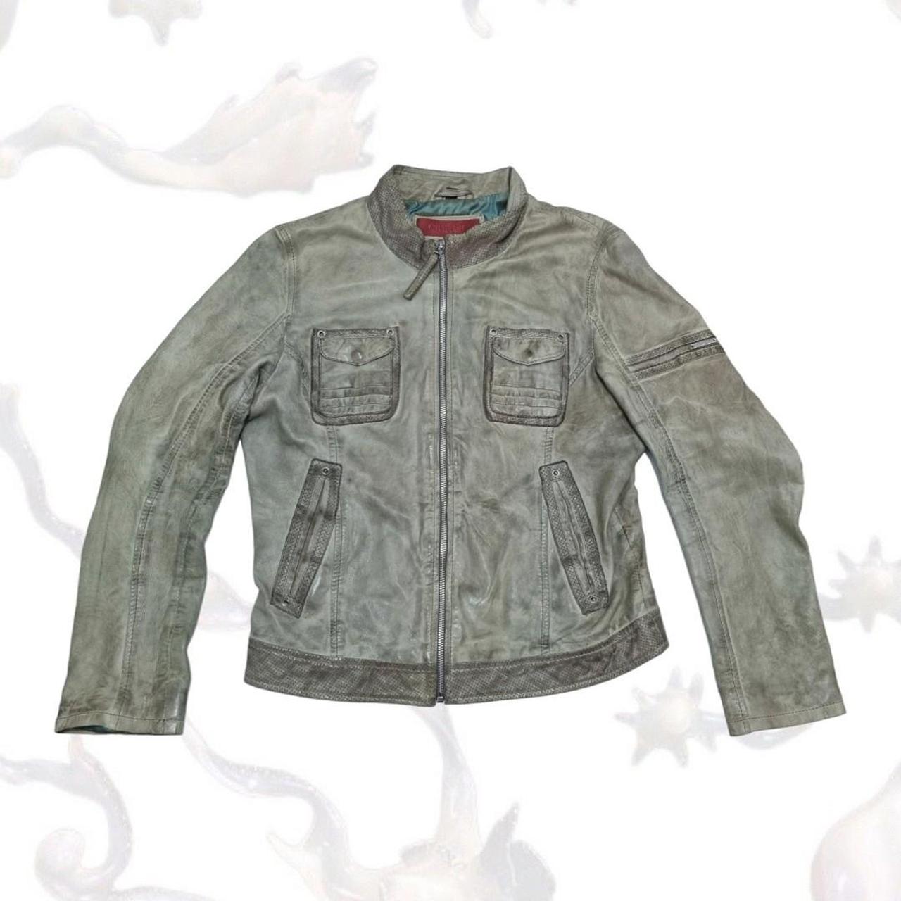 Vintage Racer Biker Rusty Jacket Khaki Green with... - Depop