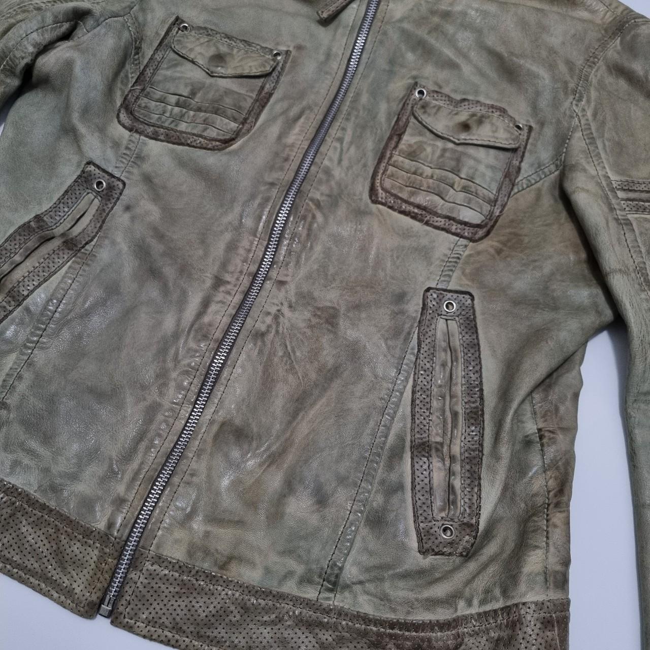 Vintage Racer Biker Rusty Jacket Khaki Green with... - Depop