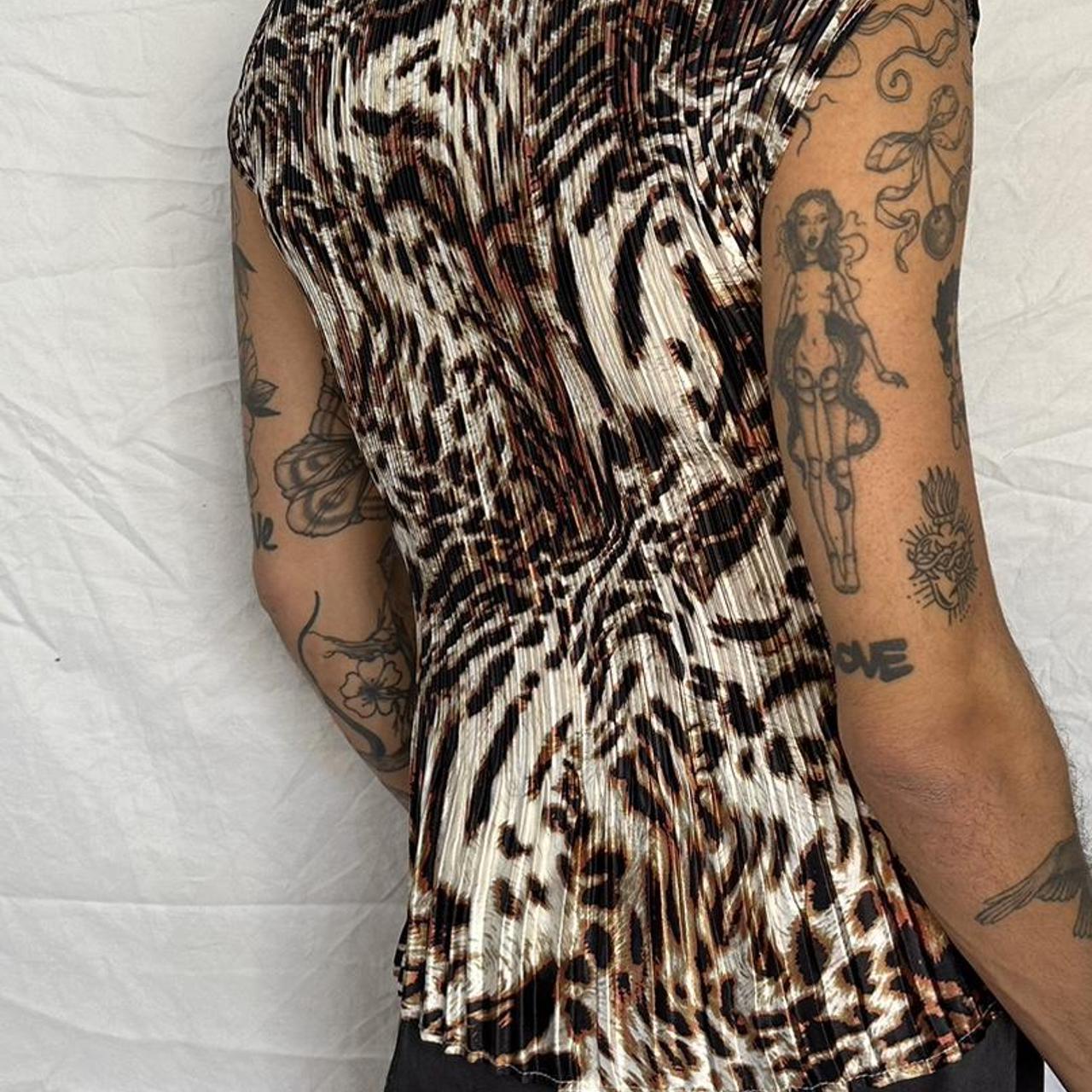 PLEATED CHEETAH TOP • brown & cream animal print... | Depop