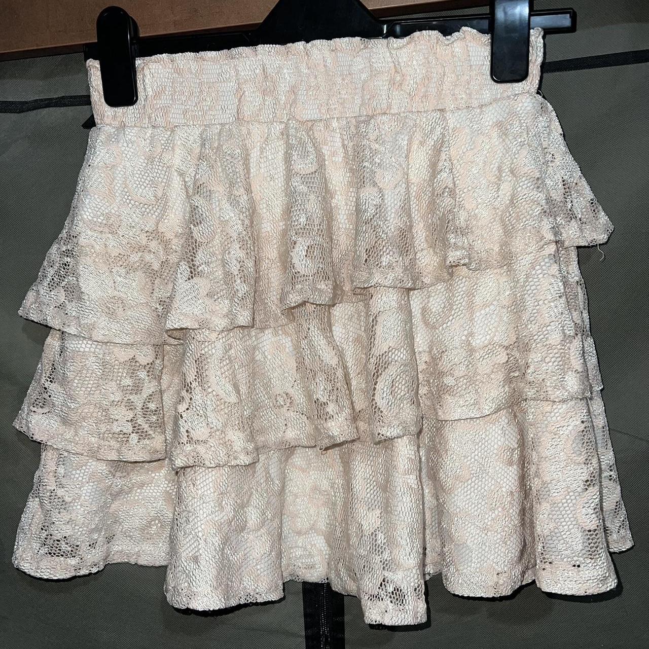 Pink ruffle tiered lace skirt Worn literally once - Depop