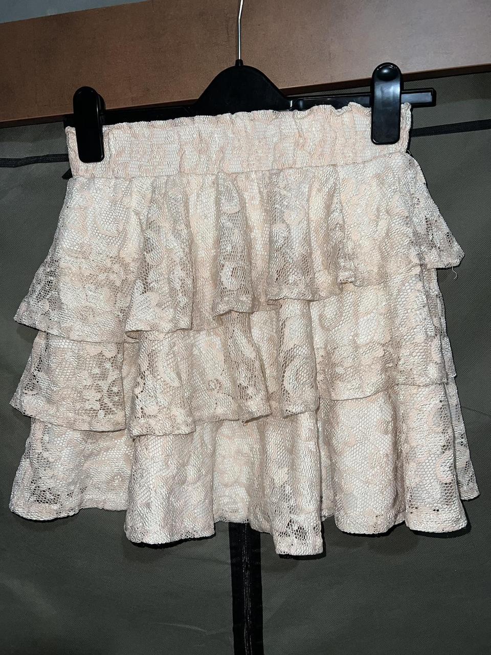 Pink ruffle tiered lace skirt Worn literally once - Depop