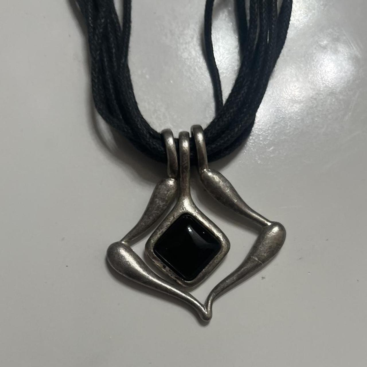 Silver and black vintage gothic rope necklace with... | Depop