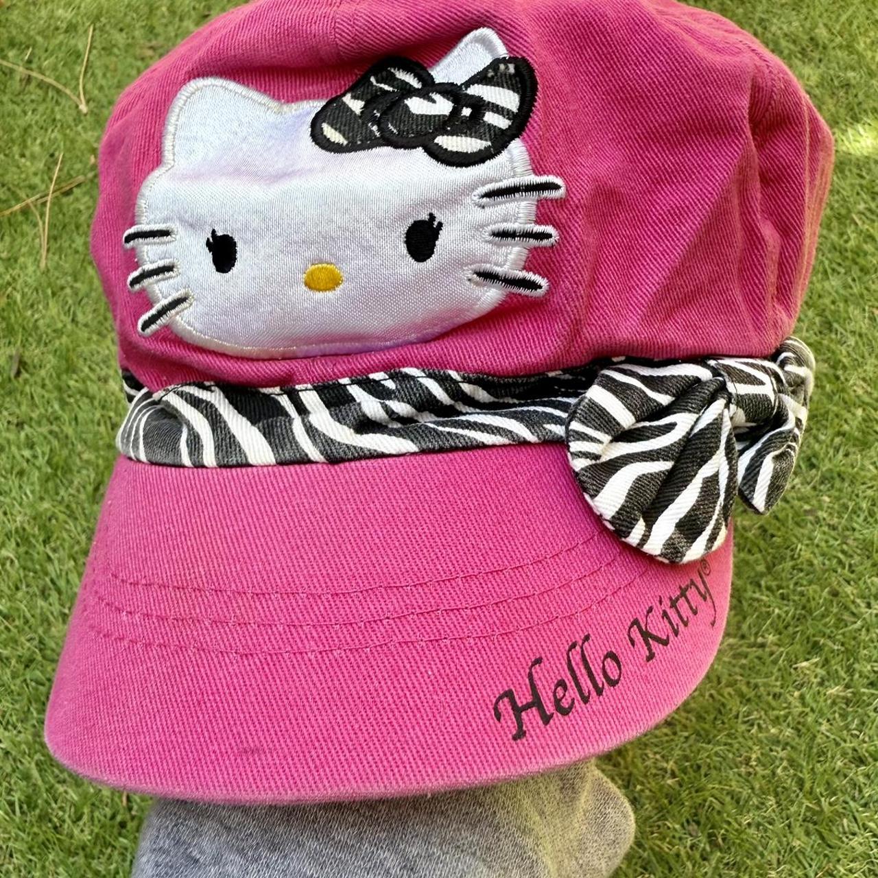 Pink Hello Kitty zebra print hat with bow #kidcore... | Depop