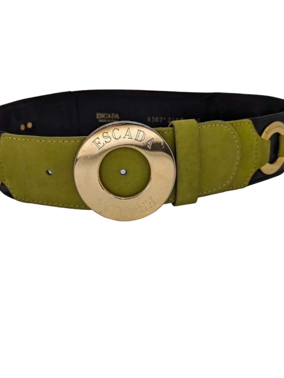Vintage Escada Green Suede Belt With Gold Ring... - Depop