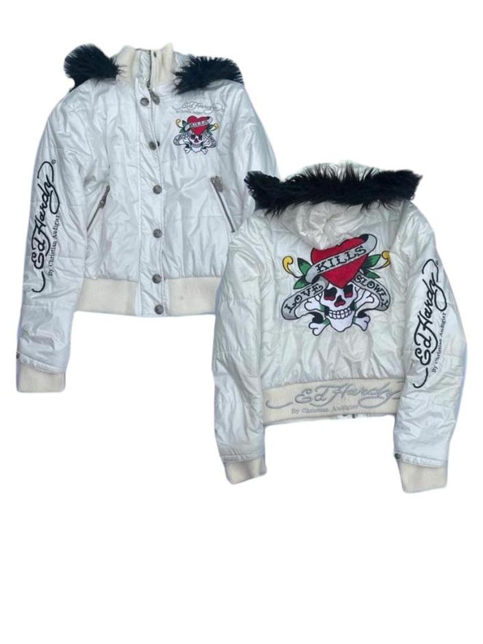 ☆ED HARDY PUFFER JACKET☆ Size M, fits XS-L INTEREST... - Depop